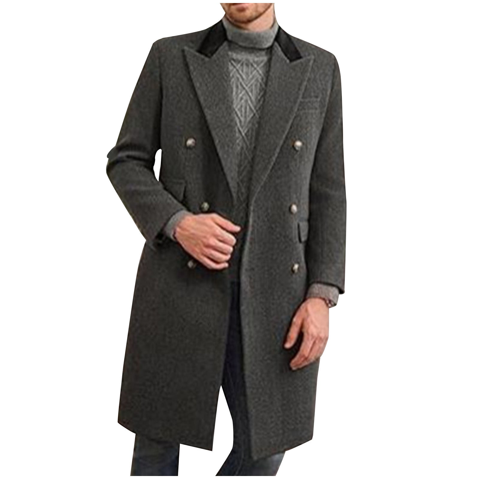 HOOMEUMY Men's Double Breasted Wool Blend Overcoat Winter Warm Overcoat ...