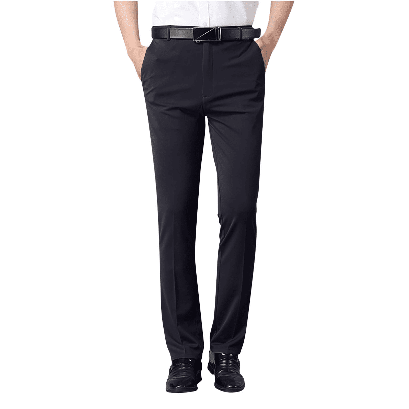 HOOMEUMY Men's Dress Pants Slim Fit Straight Leg Business Trousers ...