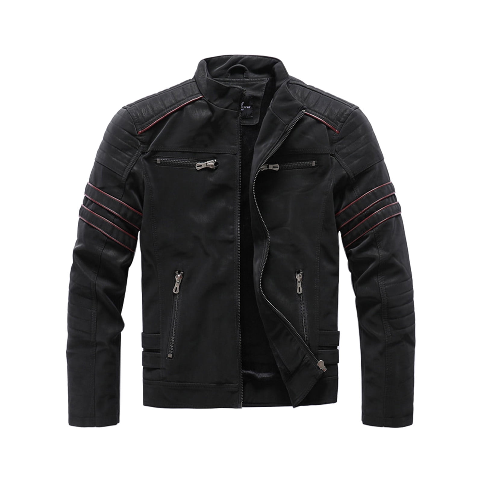 HOOMEUMY Men's Faux Leather Motorcycle Jacket Slim Fit Leather Zipper ...