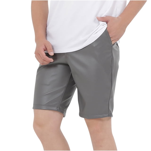 HOOMEUMY Men's Faux Leather Shorts Solid Color Zipper Fly Straight ...