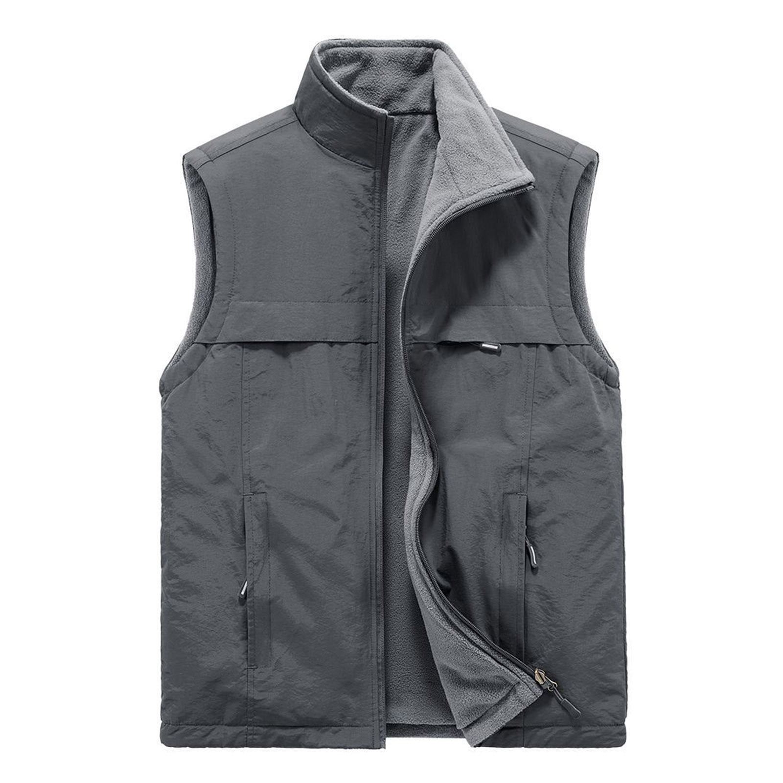 HOOMEUMY Men's Fleece Lined Vest Winter Warm Outdoor Sleeveless Jacket ...