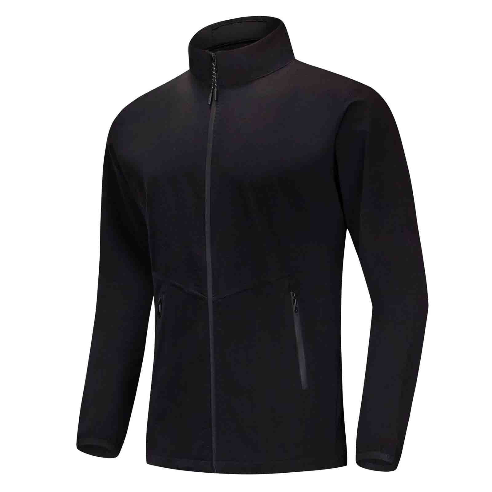 HOOMEUMY Men's Hoodless Windproof Jacket Soft Warm Full Zip Casual ...