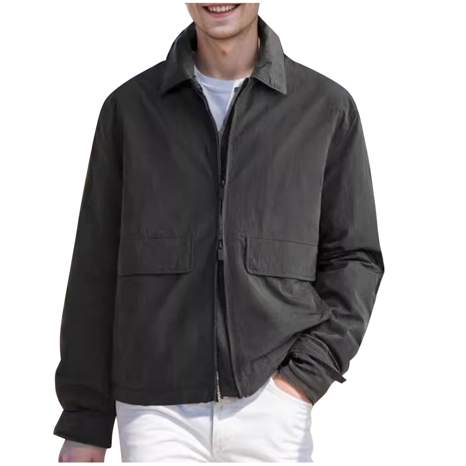 HOOMEUMY Men's Lightweight Windbreaker Hoodless Jacket Classic Solid ...