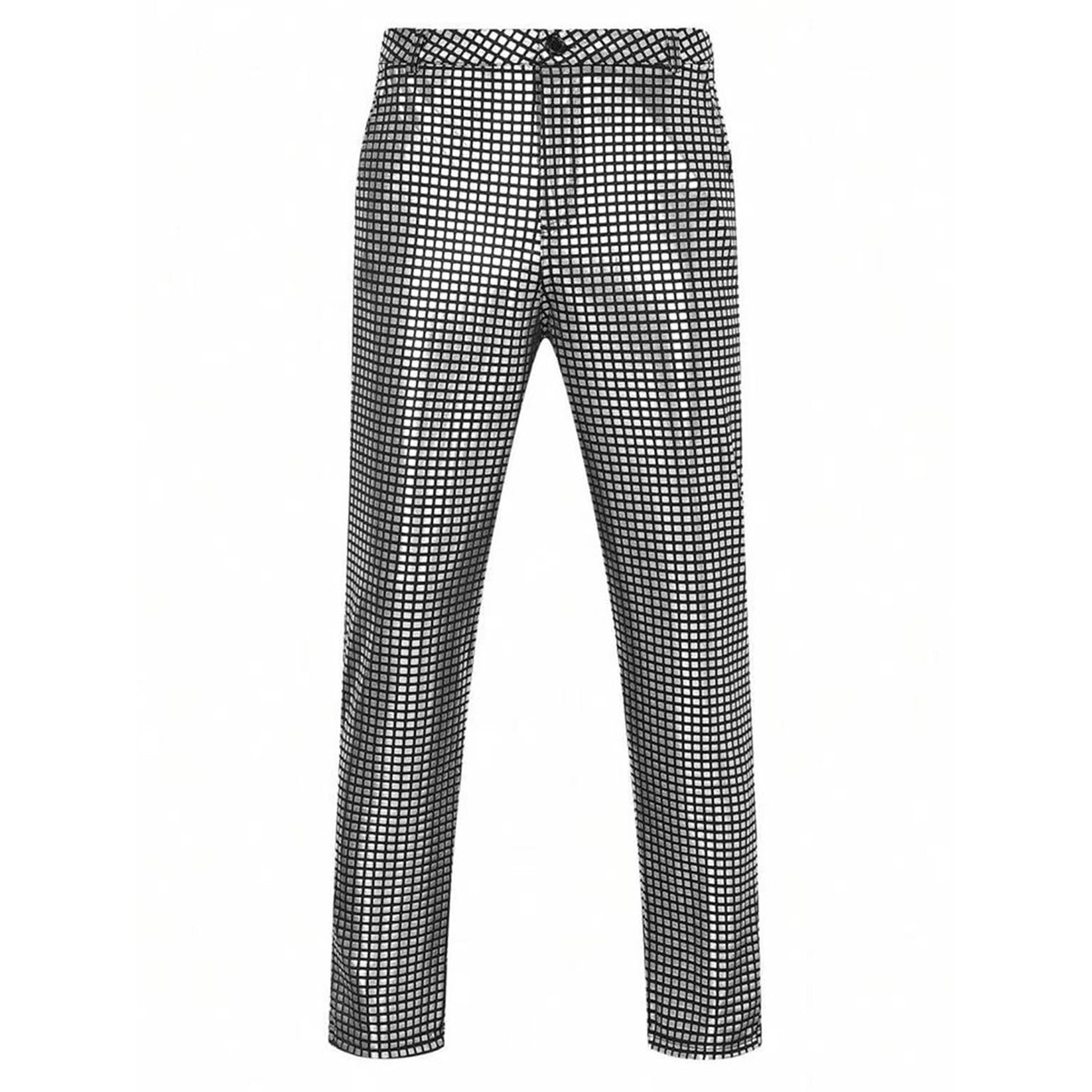 HOOMEUMY Men's Night Club Shiny Pants Button Straight Leg Sequin ...