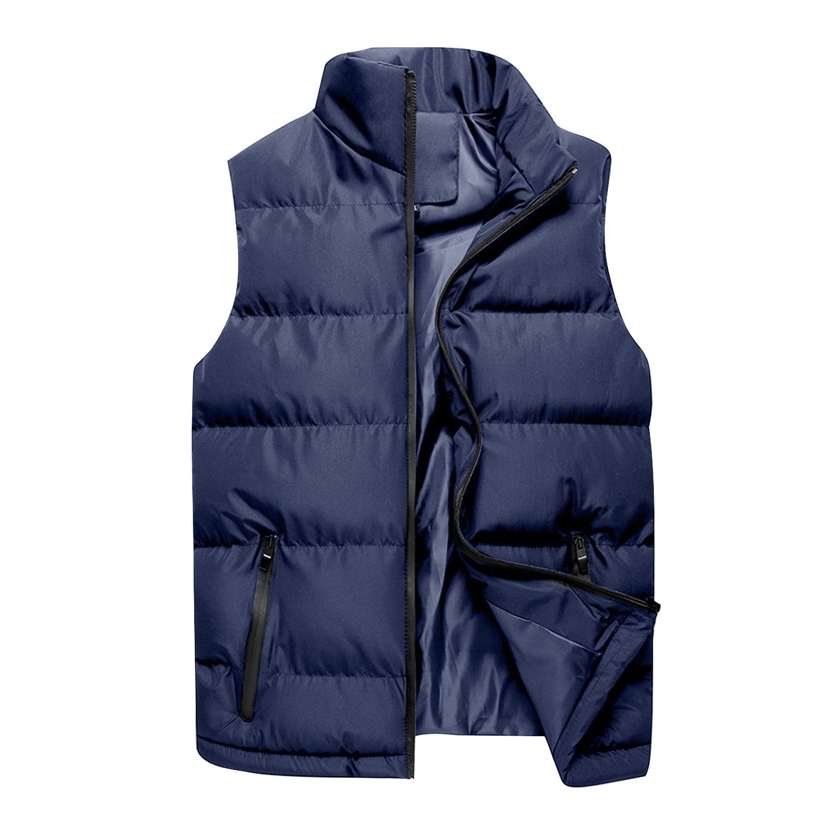 HOOMEUMY Men's Puffer Vest Sleeveless Winter Warm Jacket Stand Collar ...