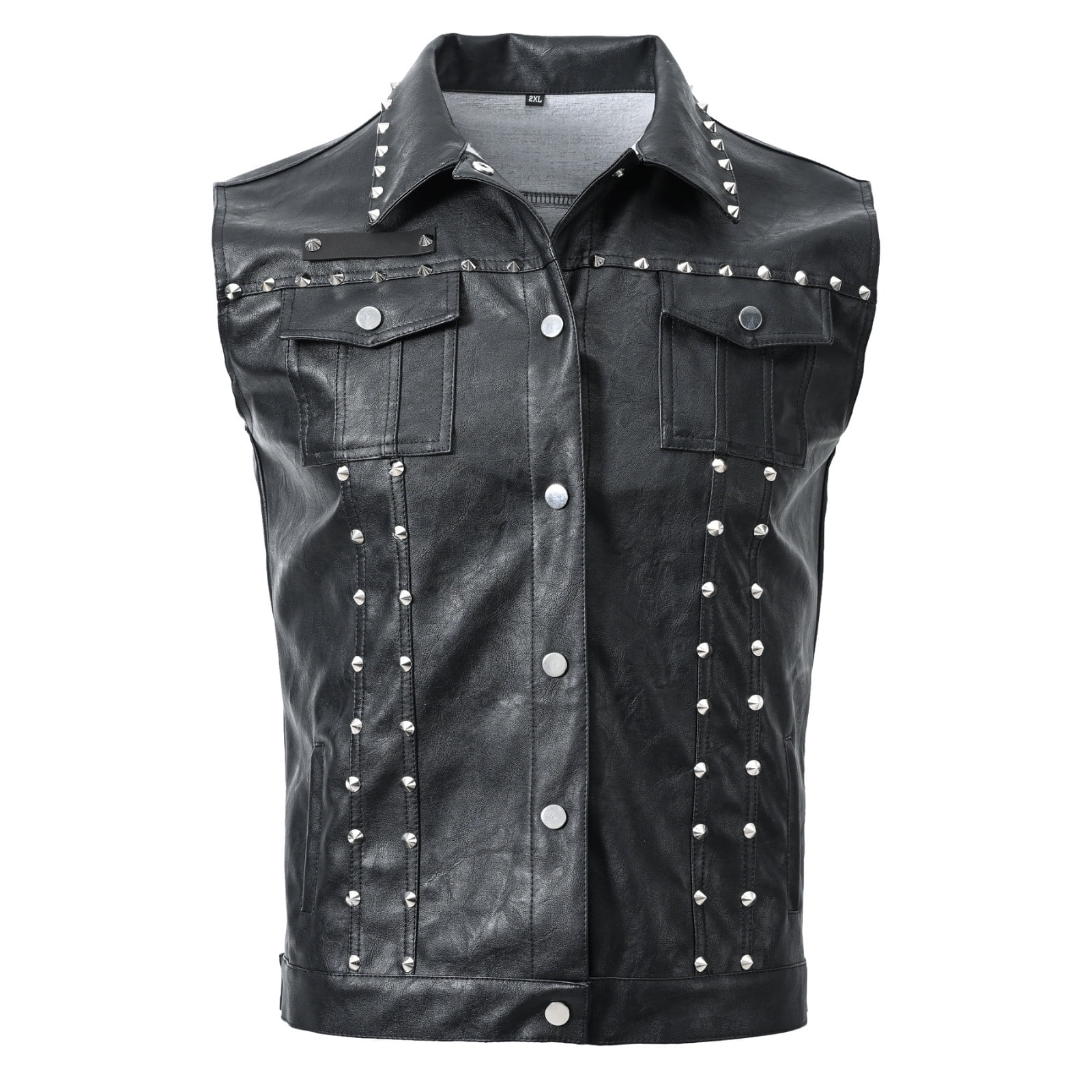 HOOMEUMY Men's Punk Rock Gothic Biker Style Black Faux Leather Turndown ...