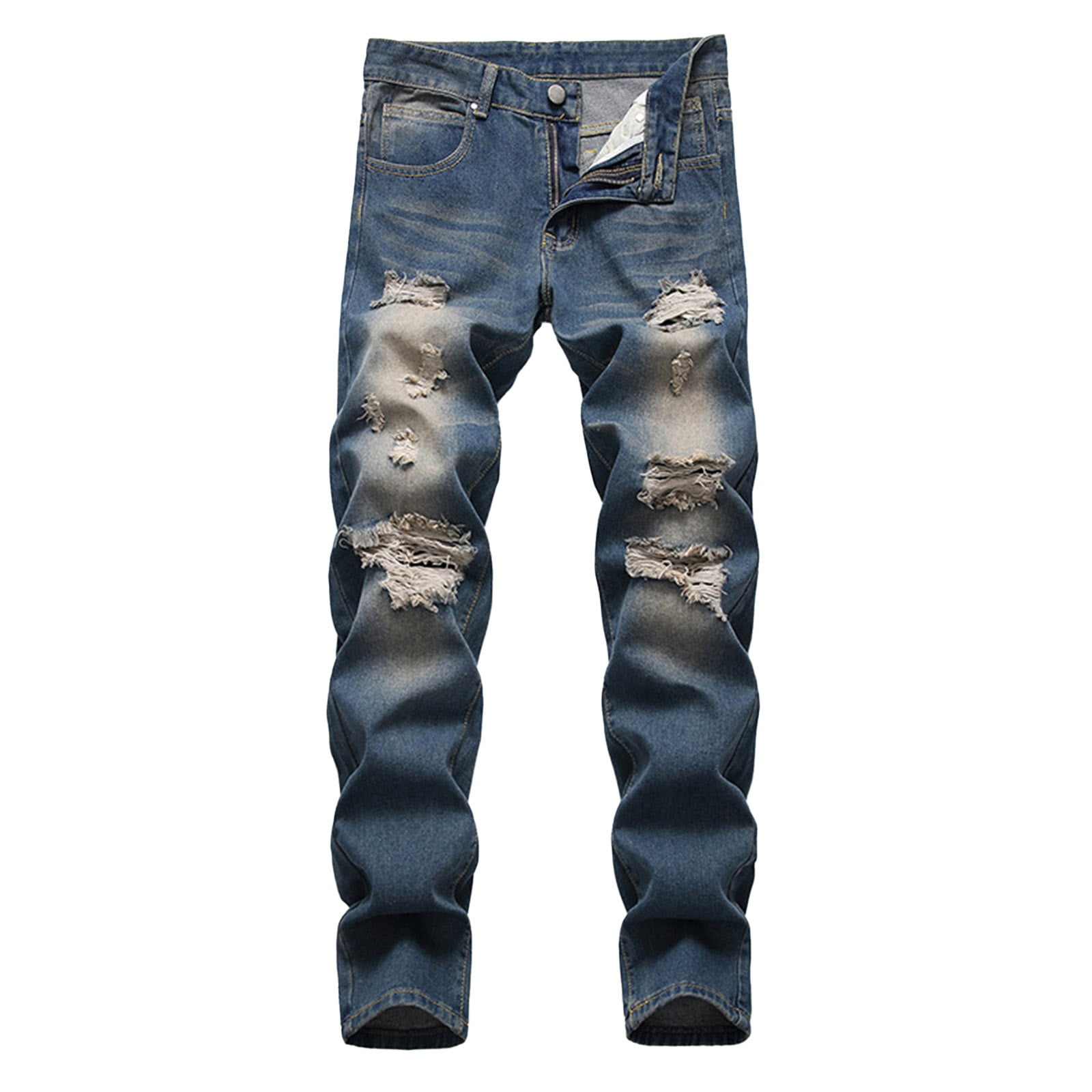 HOOMEUMY Men's Ripped Jeans Distressed Denim Pants Straight Leg Slim ...