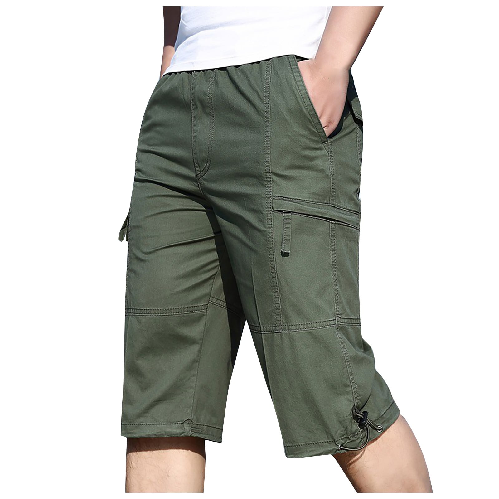 HOOMEUMY Men's Summer Cargo Shorts Multi-Pockets Capri Pants Straight ...