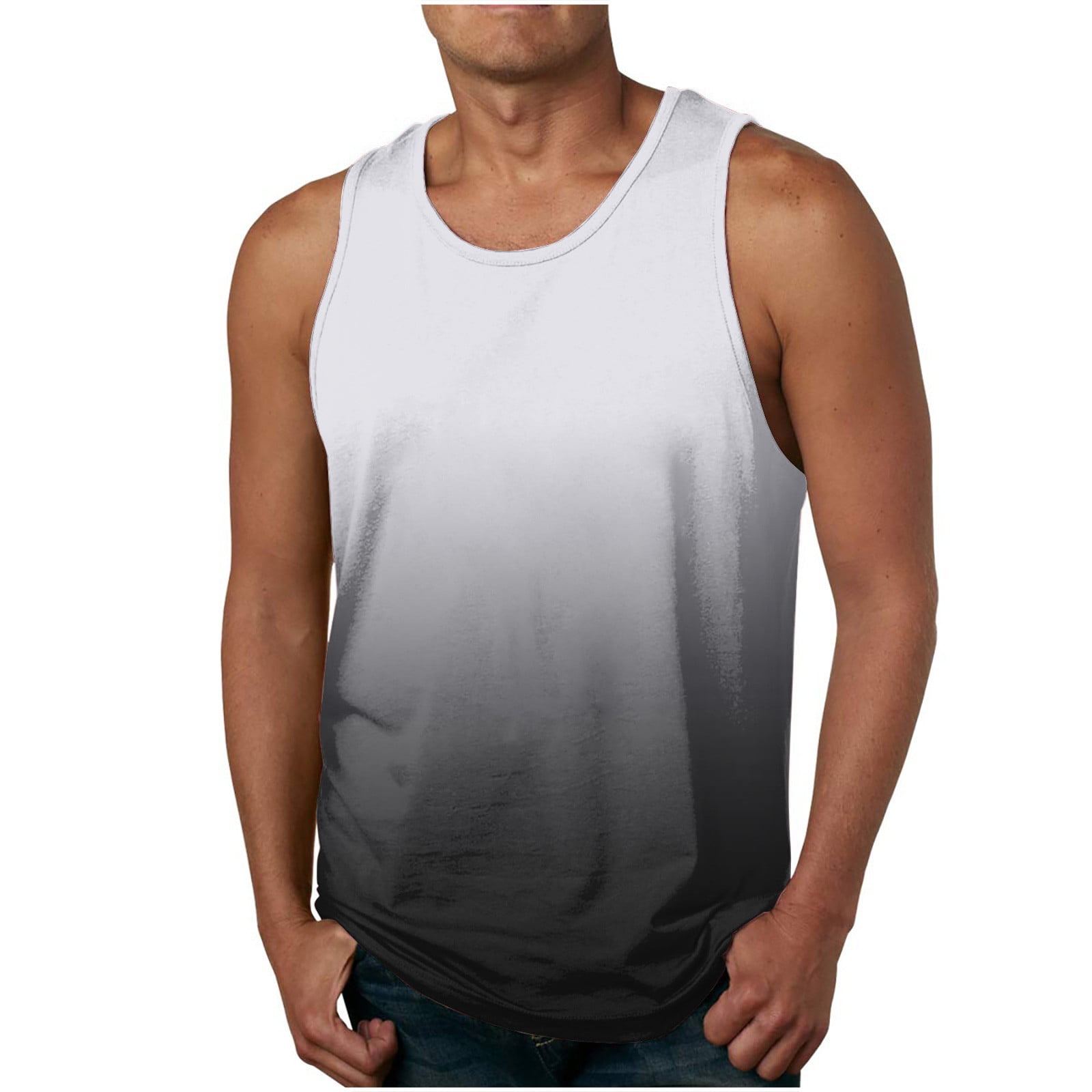 HOOMEUMY Men's Summer Gradient Tank Top Crew Neck Sleeveless Muscle Fitness Bodybuilding ...