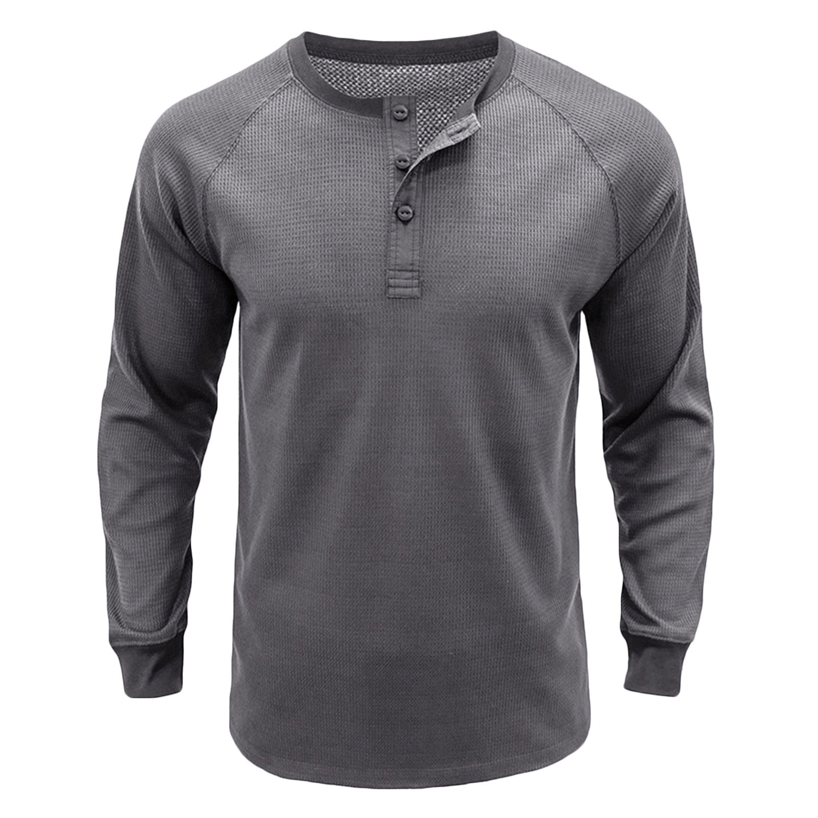 HOOMEUMY Men's Thermal Henley Long Sleeve Shirt Waffle Knit Button Up T ...