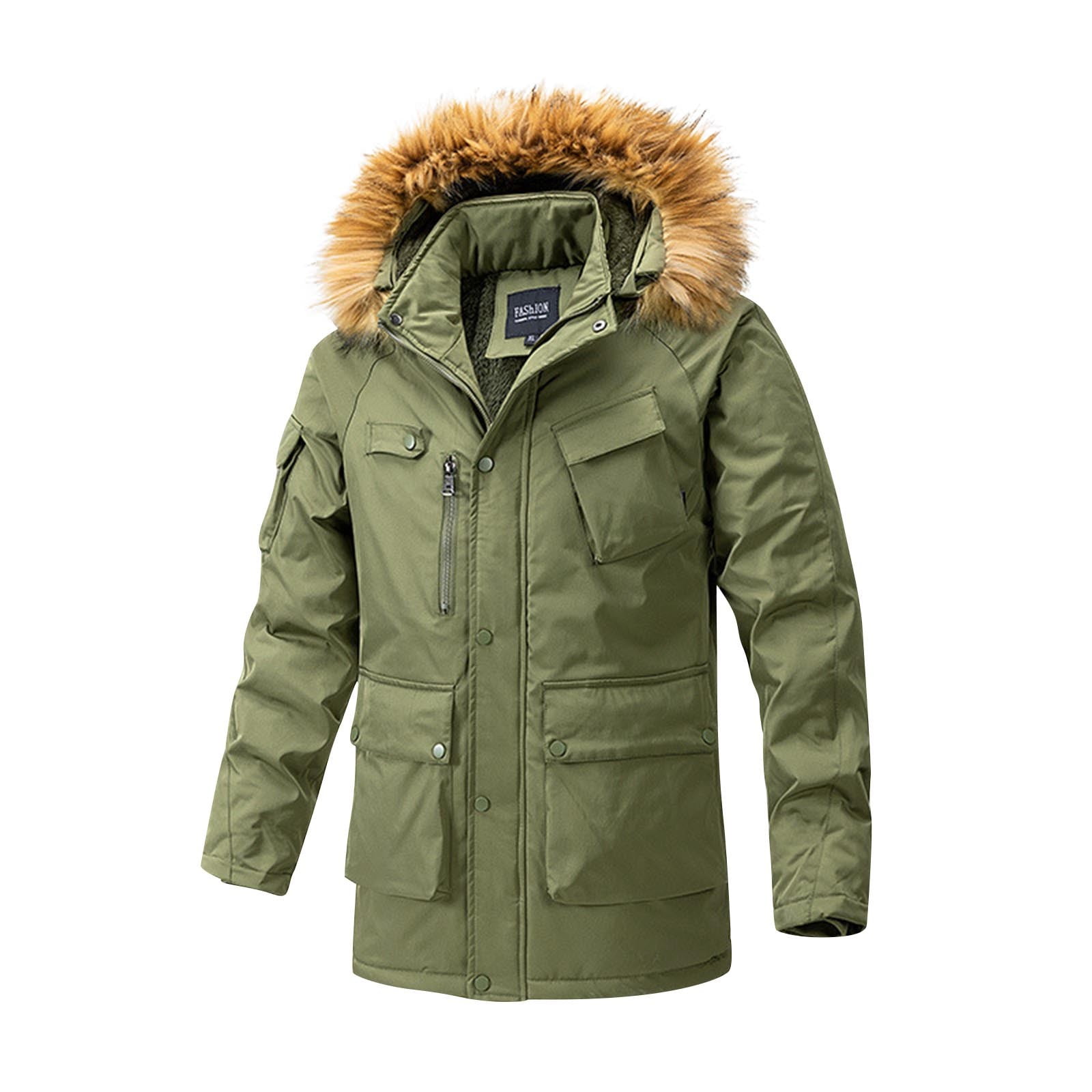 HOOMEUMY Men's Winter Parka Jacket Faux Fur Hood Warm Thick Thicken ...