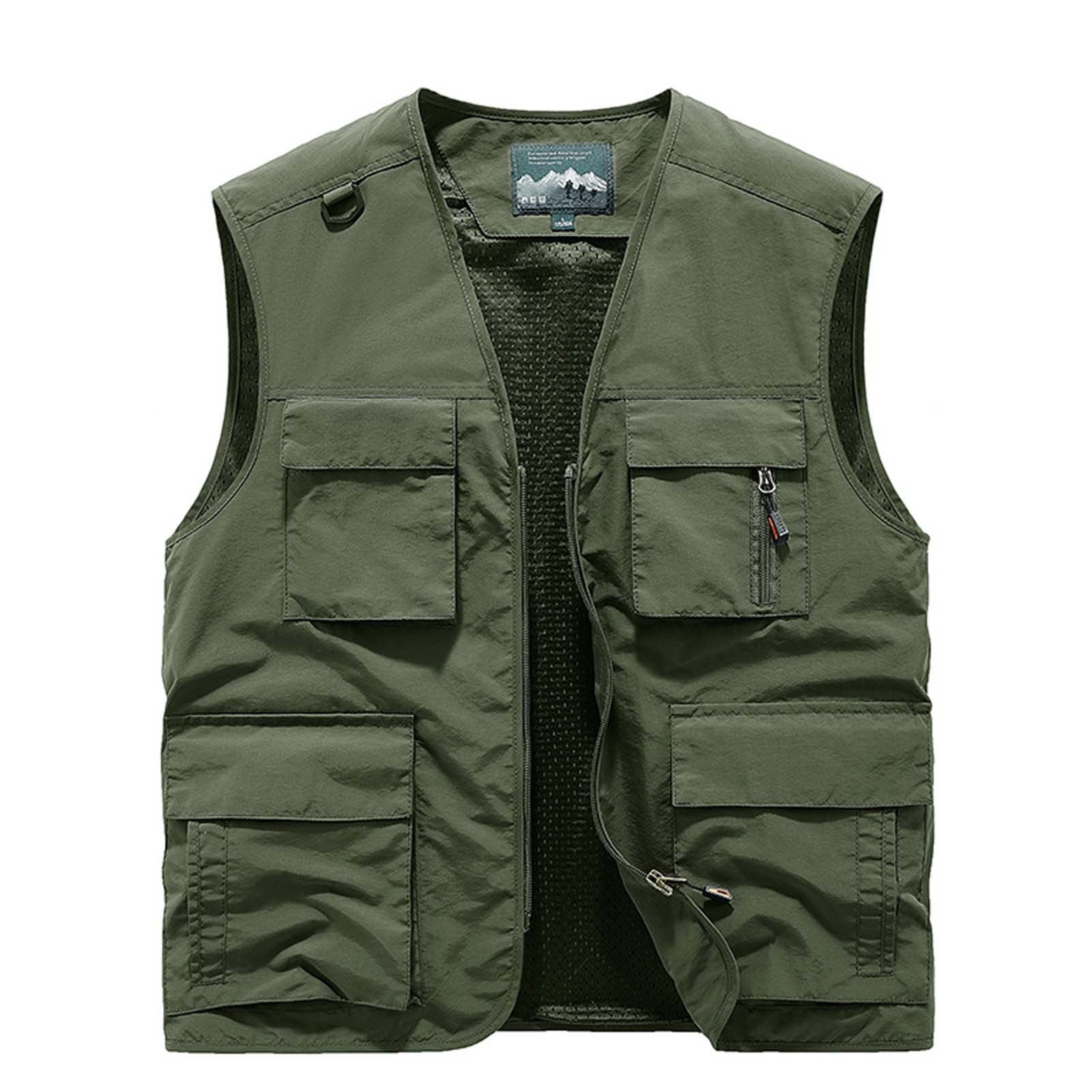 HOOMEUMY Mens Cargo Vest Standing Collar Jacket Pocket Design Casual ...