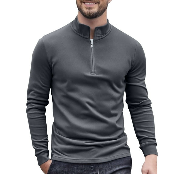 HOOMEUMY Mens Casual Long Sleeve Shirts Comfy Spring Crew Neck Solid ...