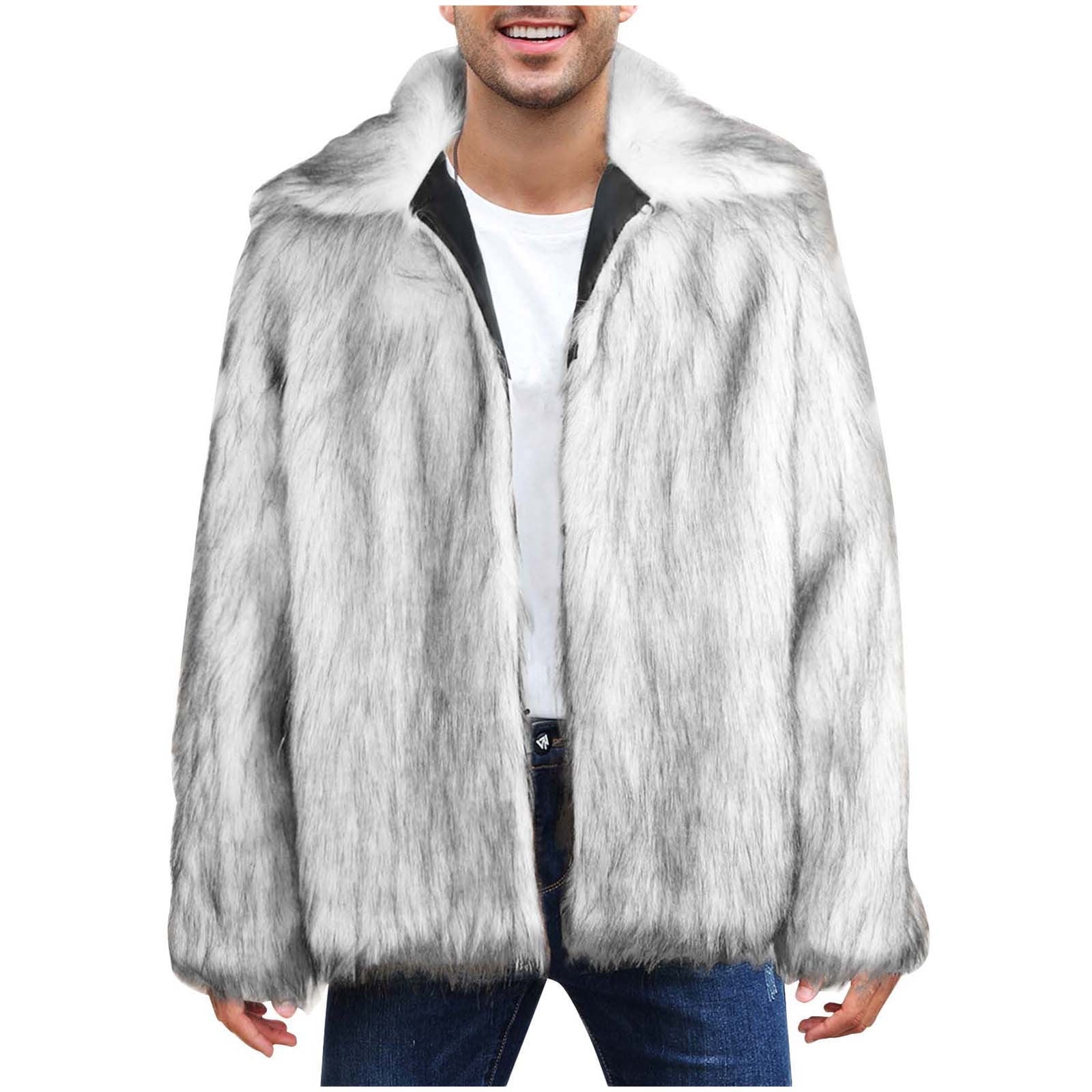 HOOMEUMY Mens Faux Fur Jacket Deals Loose Fit Design Casual Workout ...