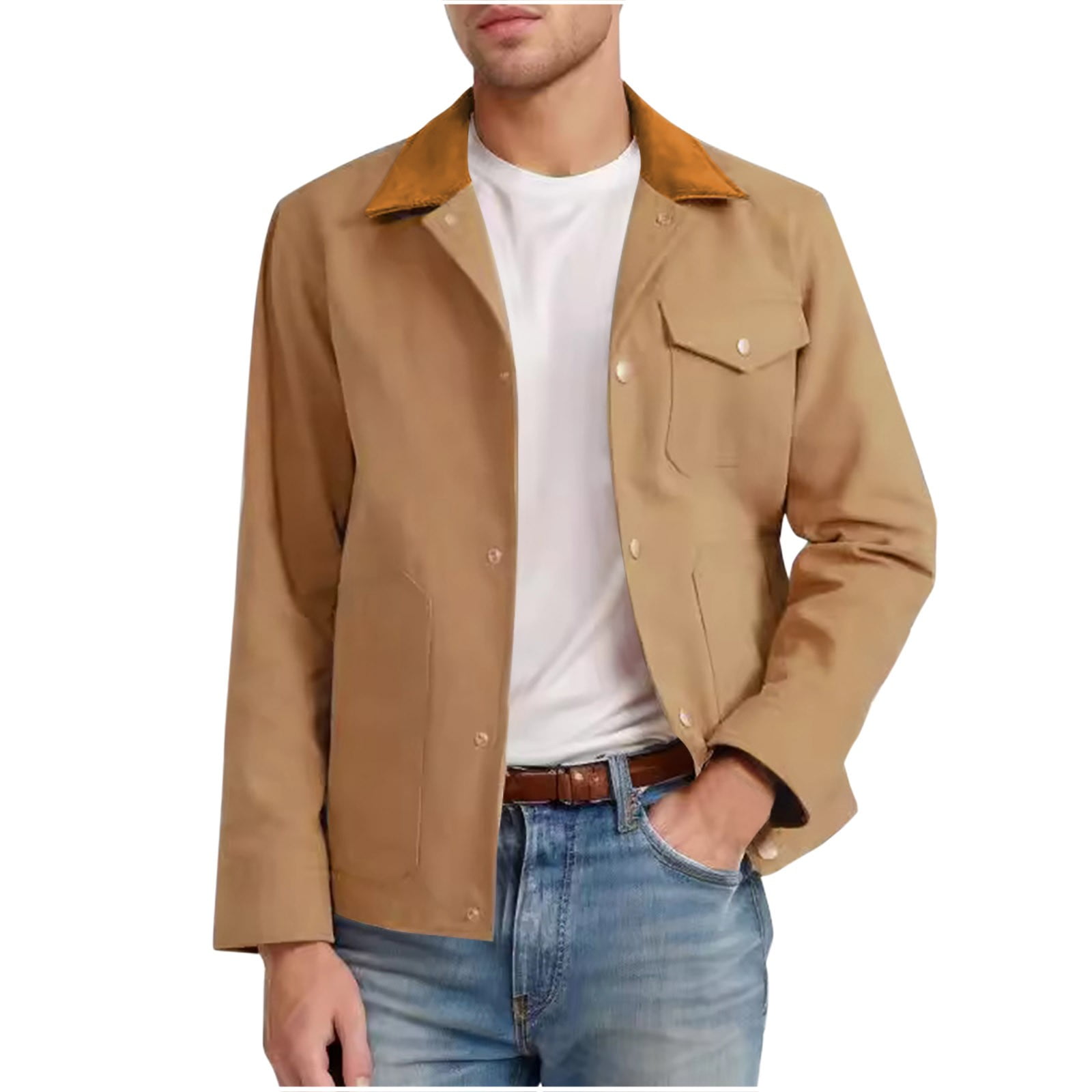 HOOMEUMY Mens Hoodless Cargo Jacket Deals Casual Workout Long Sleeve ...