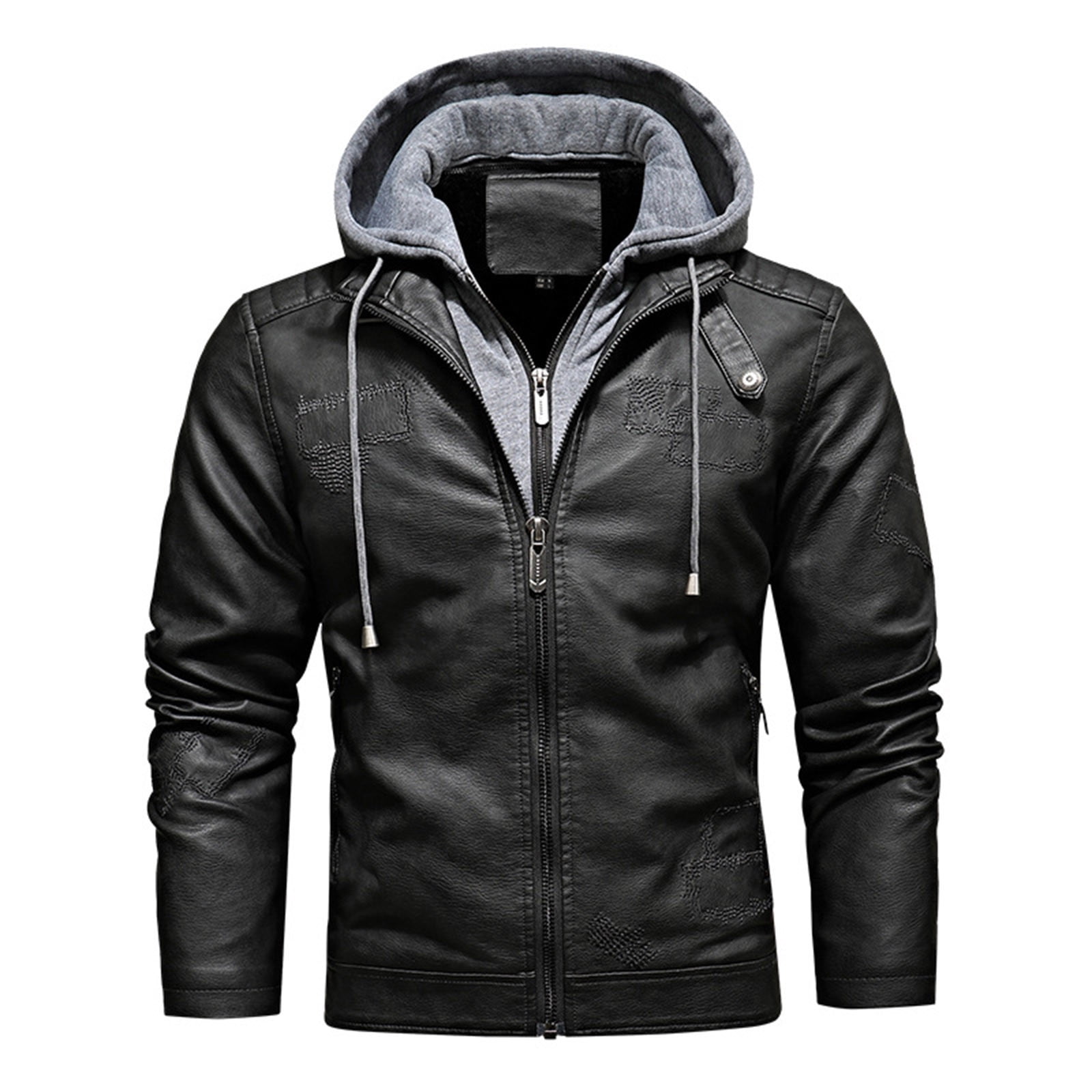 HOOMEUMY Mens Leather Jacket Turndown Collar Jacket Thicken Design ...