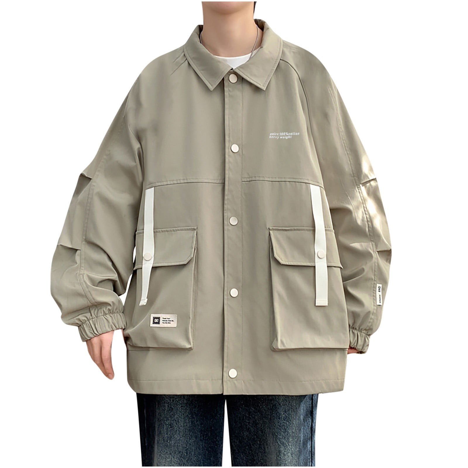 HOOMEUMY Mens Pockets Cargo Jackets Deals Raglan Sleeve Clothes Fashion ...