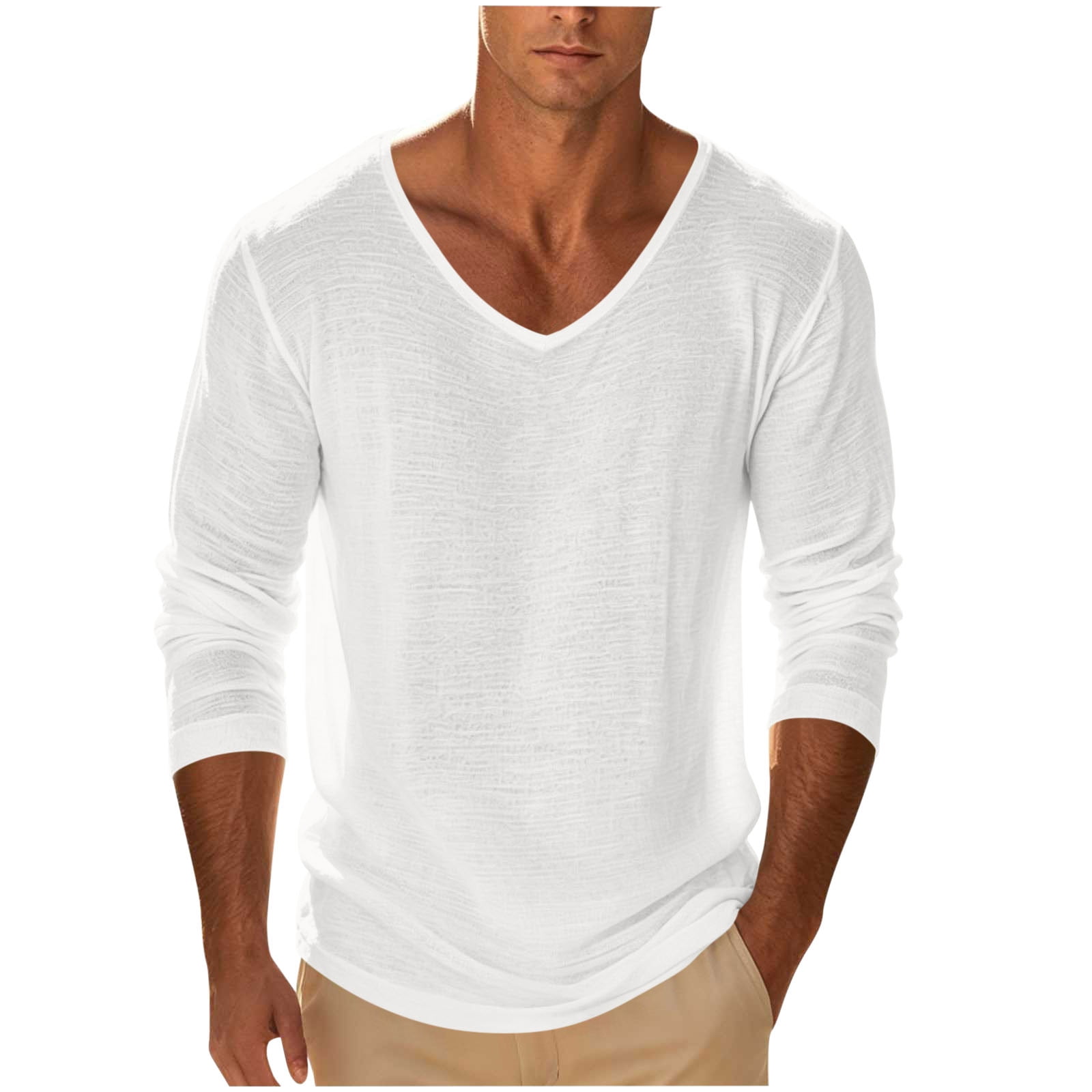 HOOMEUMY Mens Sunscreen t-shirt V Neck Long Sleeve T Shirt Thin Knit ...