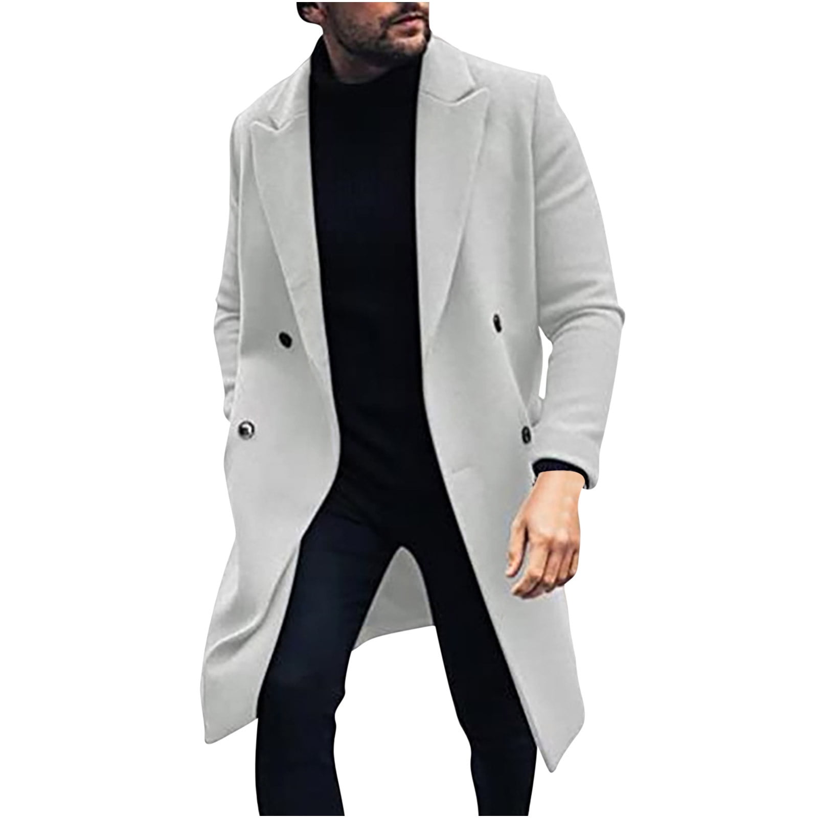 HOOMEUMY Mens Wool Blend Coat Deals Classic Solid Coat Turndown Collar ...