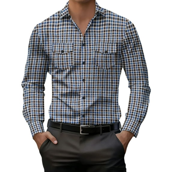HOOMEUMY Shirts for Men Long Sleeve Spring Comfy Button Plaid Shirts ...