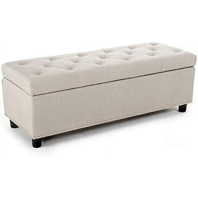 Hoomhibiu 35 Inch Ottoman Button Tufted Ottoman Linen Bench With Safety