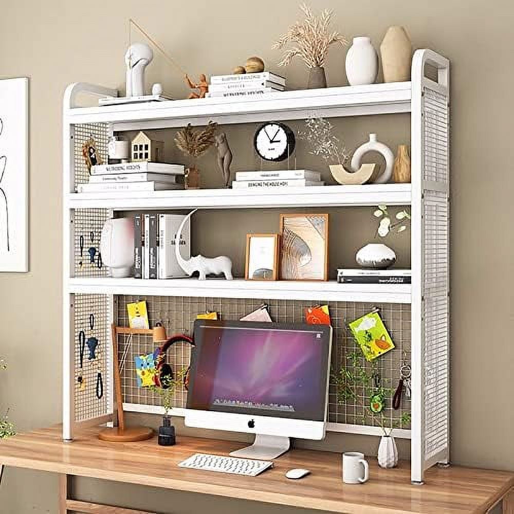 HOOMHIBIU Desktop Bookshelf for Computer Desk 3-Tier Multipurpose Wood ...
