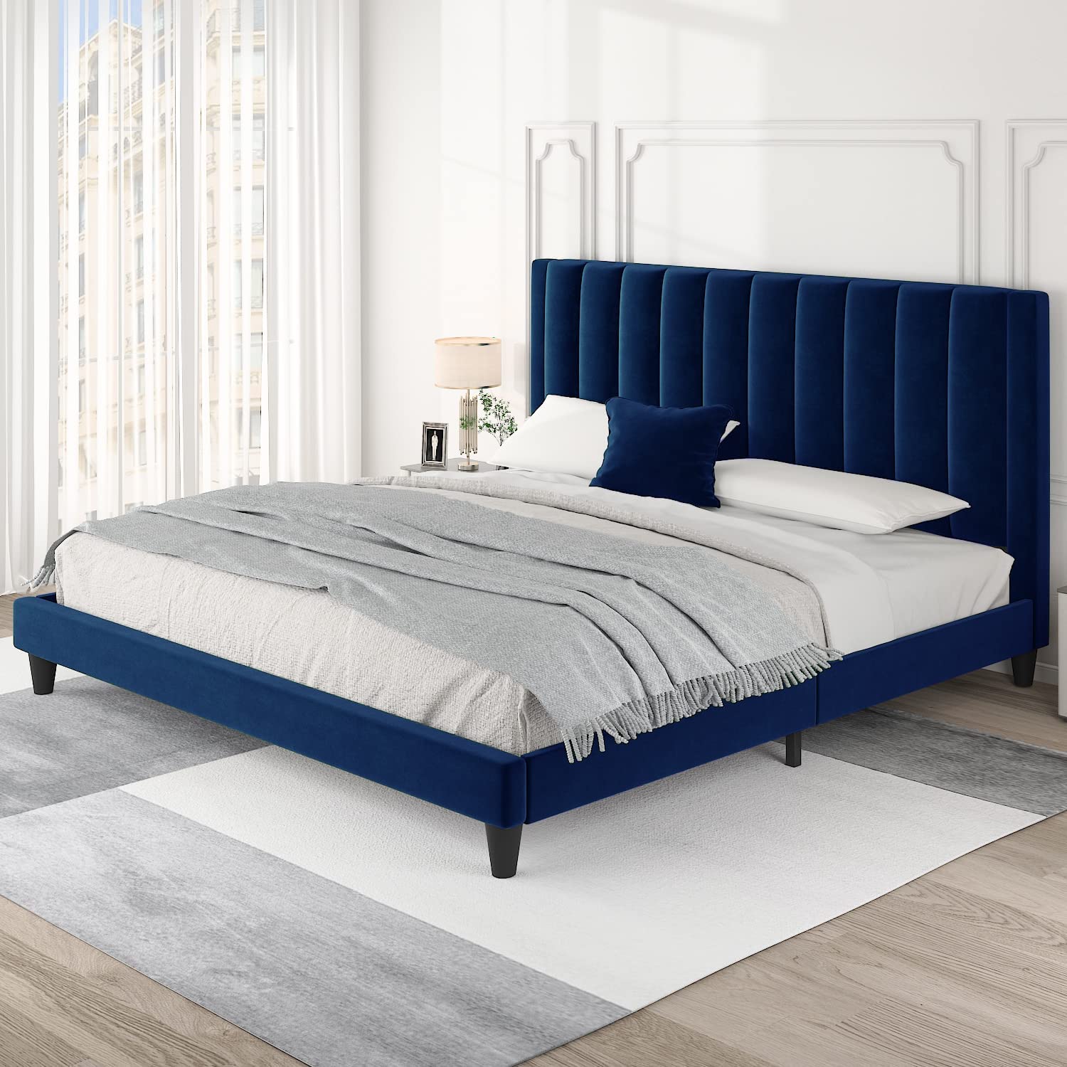 HOOMIC Full Size Platform Bed Frame with Velvet Upholstered Plush ...