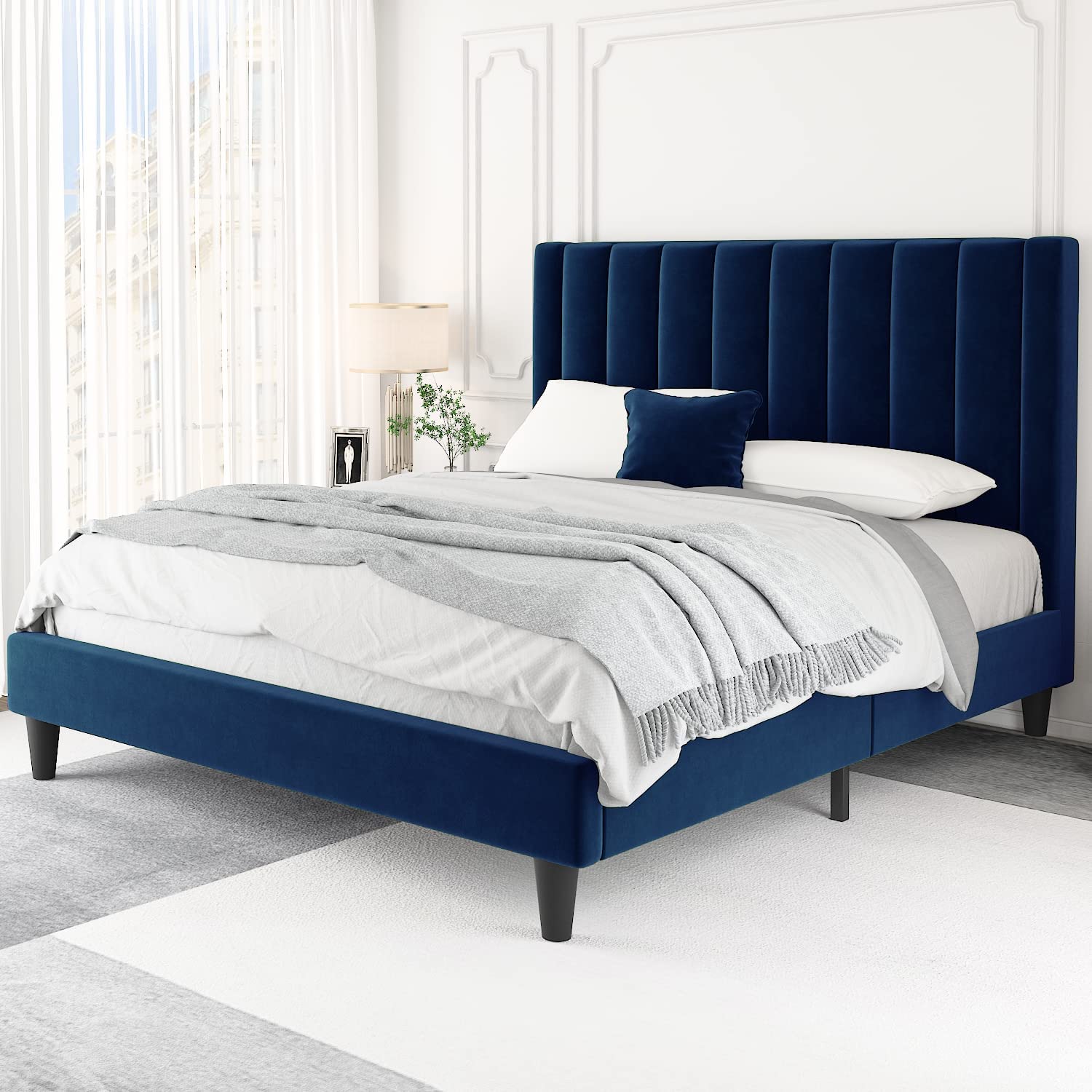 HOOMIC Full Size Platform Bed Frame with Velvet Upholstered Plush ...