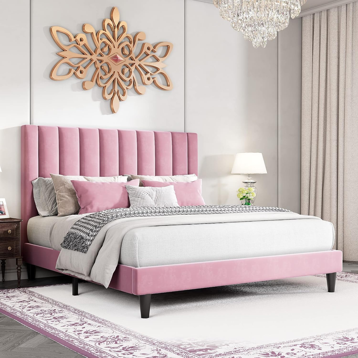 HOOMIC Queen Size Platform Bed Frame with Velvet Upholstered Plush ...