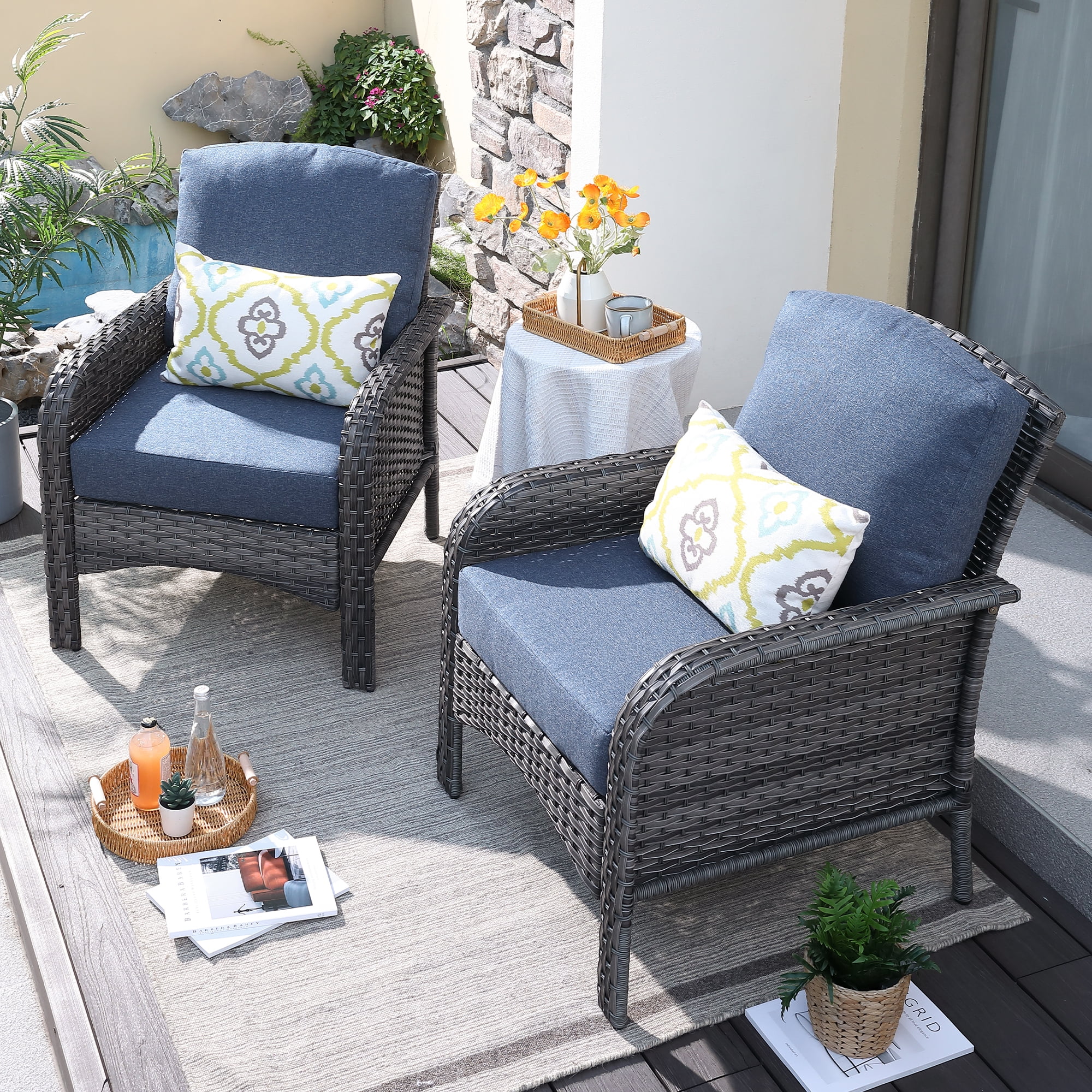 XIZZI 2 Pieces Outdoor Patio Furniture Set Wicker Rattan Single Chair ...