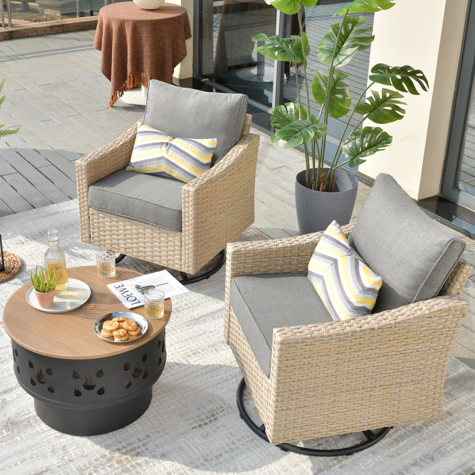 HOOOWOOO 3 Pieces Outdoor Patio Bistro Conversation Set Wicker ...