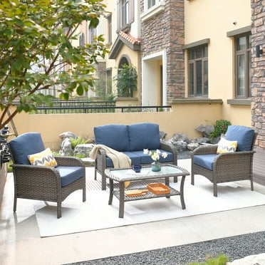 Ovios 2 Pieces Outdoor Patio Furniture Set High-Back Wicker Single ...