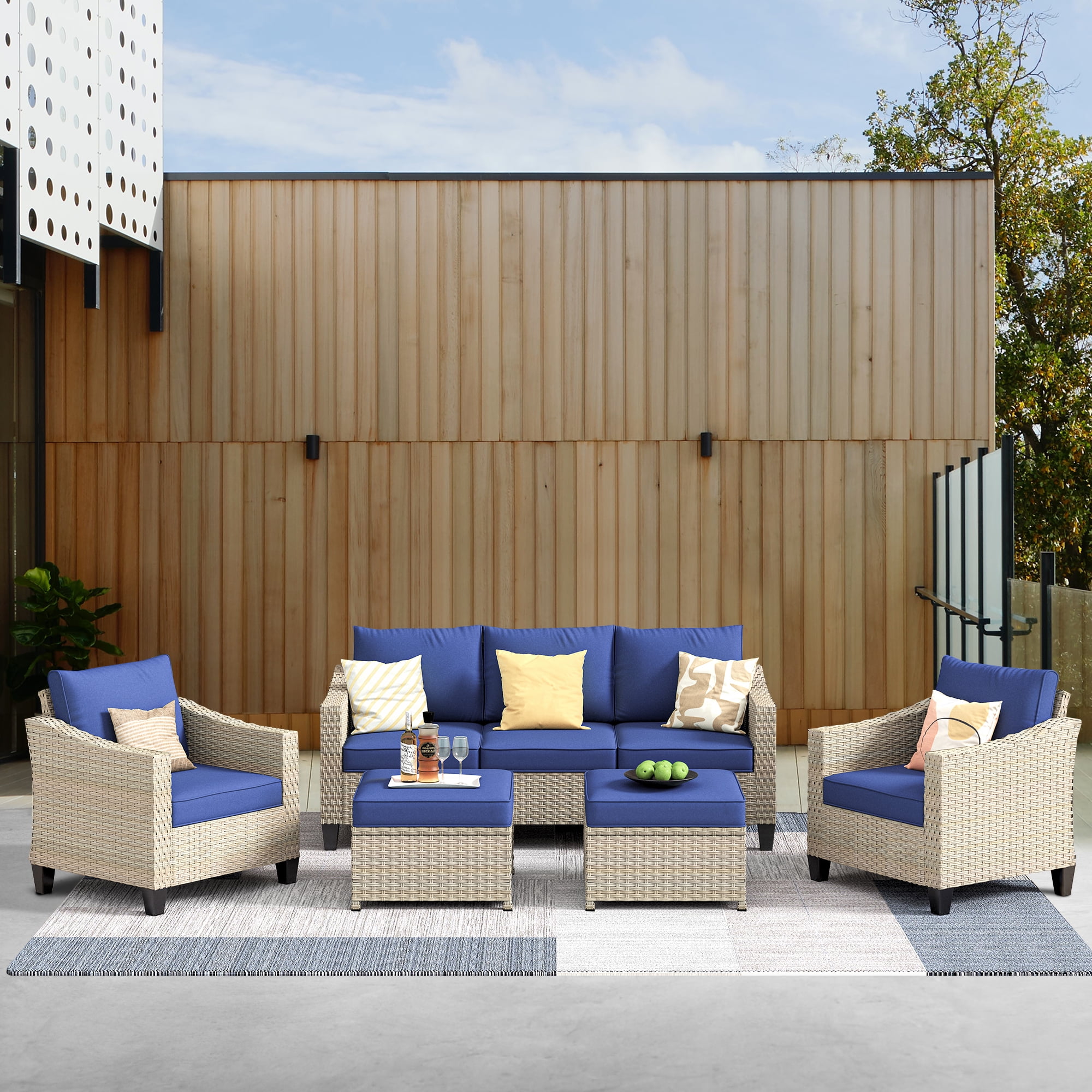 XIZZI 5-piece Rattan Patio Conversation Furniture Sets Outdoor Wicker 5 ...