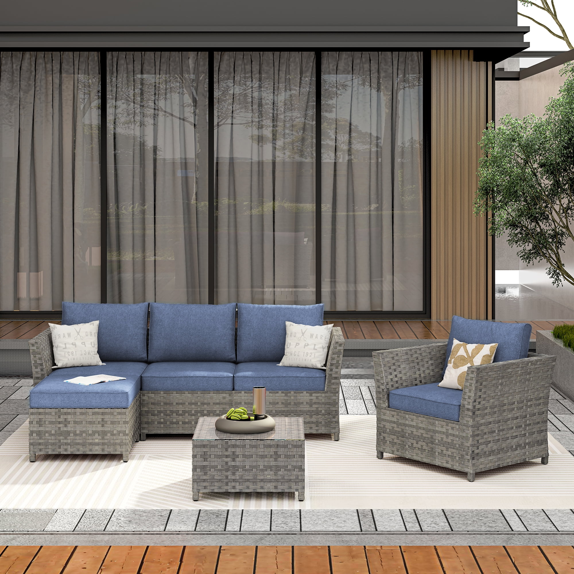 XIZZI 6 Pieces Patio Furniture Fully Assembled Set Grey PE Rattan ...