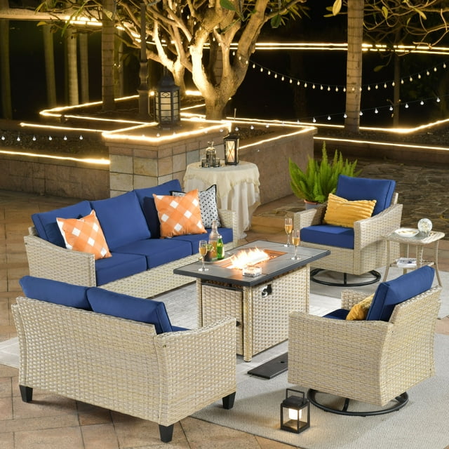 HOOOWOOO 6 Pieces Patio Rattan Wicker Furniture Set with Swivel Rocking ...