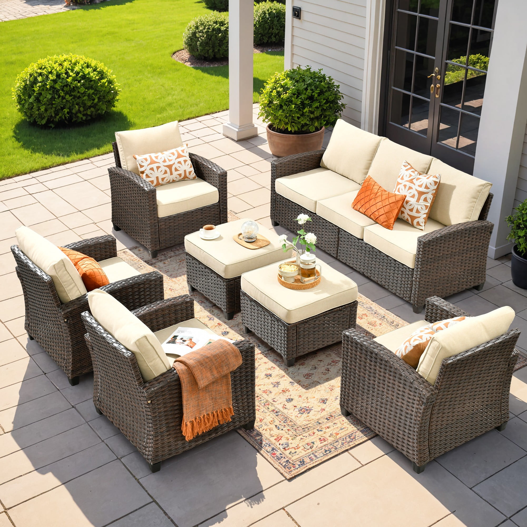 Hooowooo 7 Pieces Patio Furniture All Weather Rattan Outside Chair Set ...