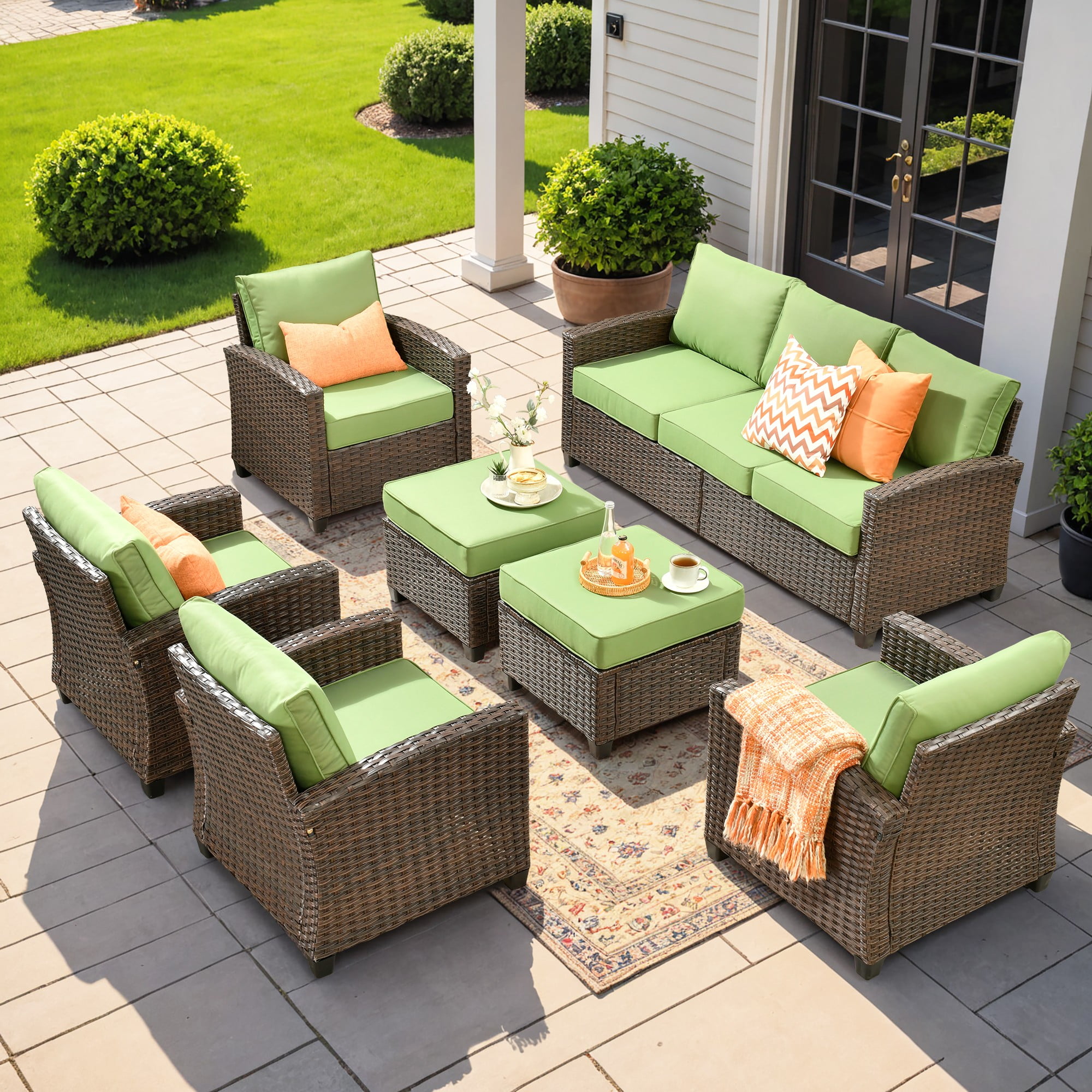 Hooowooo 7 Pieces Patio Furniture All Weather Rattan Outside Chair Set ...