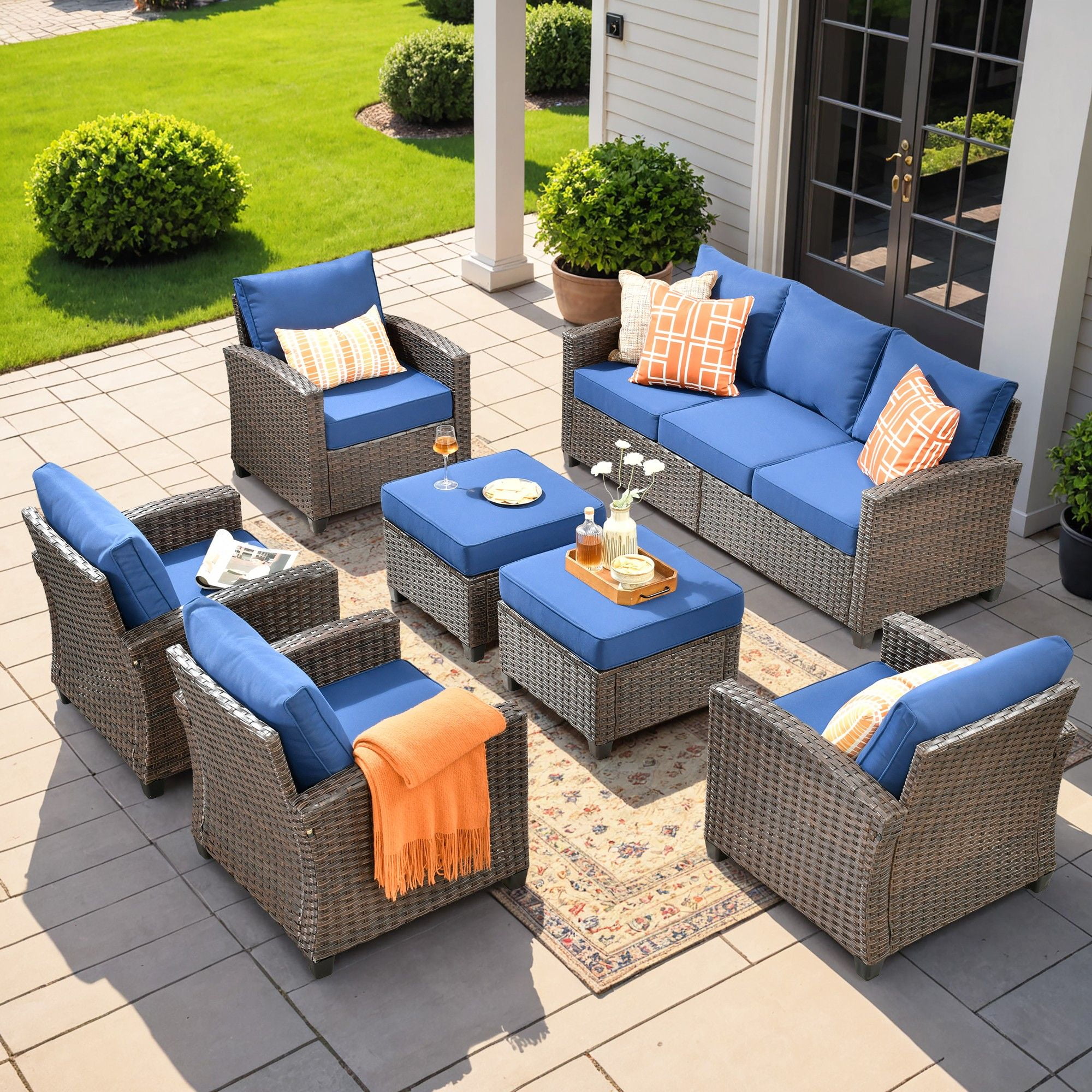 Hooowooo 7 Pieces Patio Furniture All Weather Rattan Outside Chair Set ...