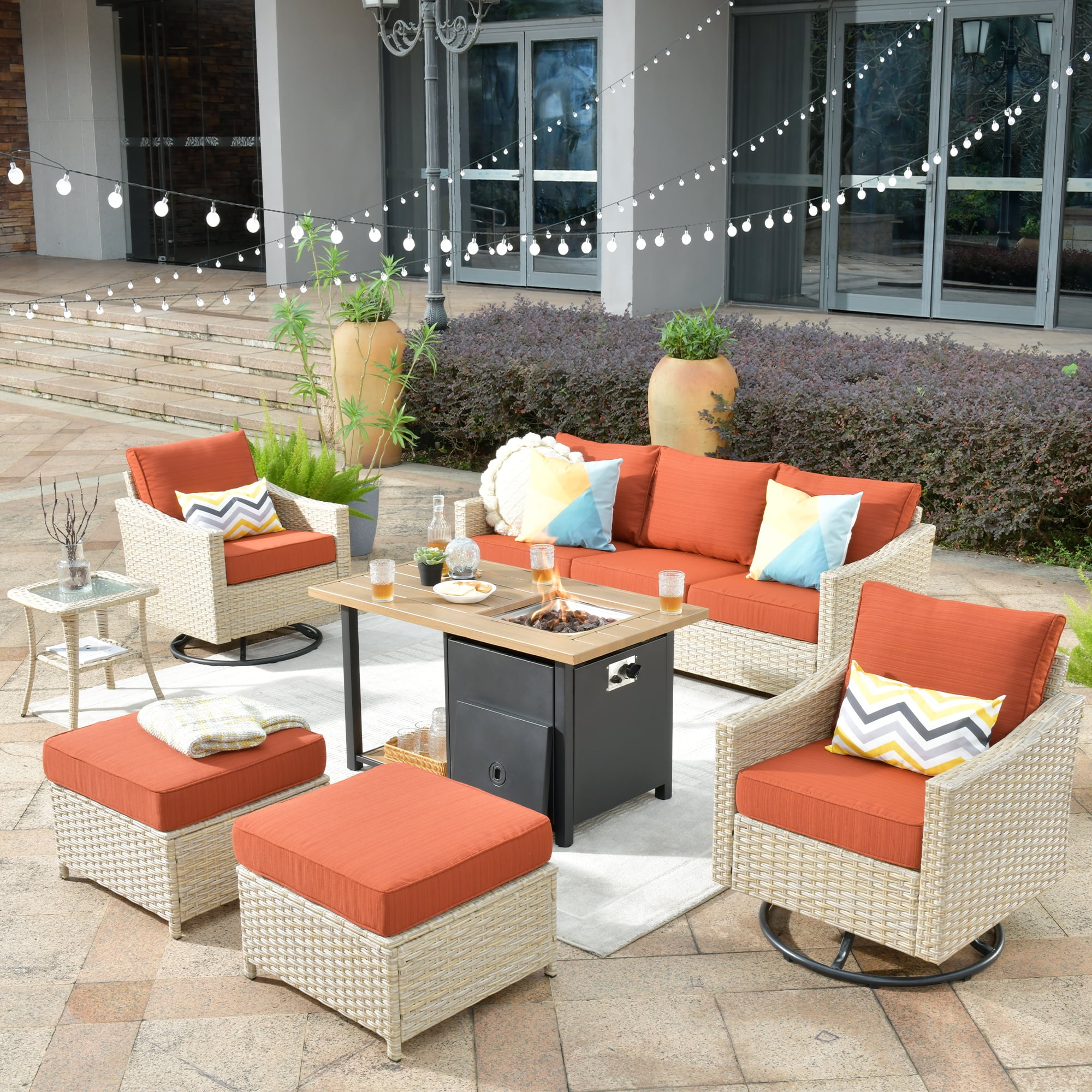 HOOOWOOO 7 Pieces Patio Rattan Wicker Furniture Sofa Set with Swivel ...