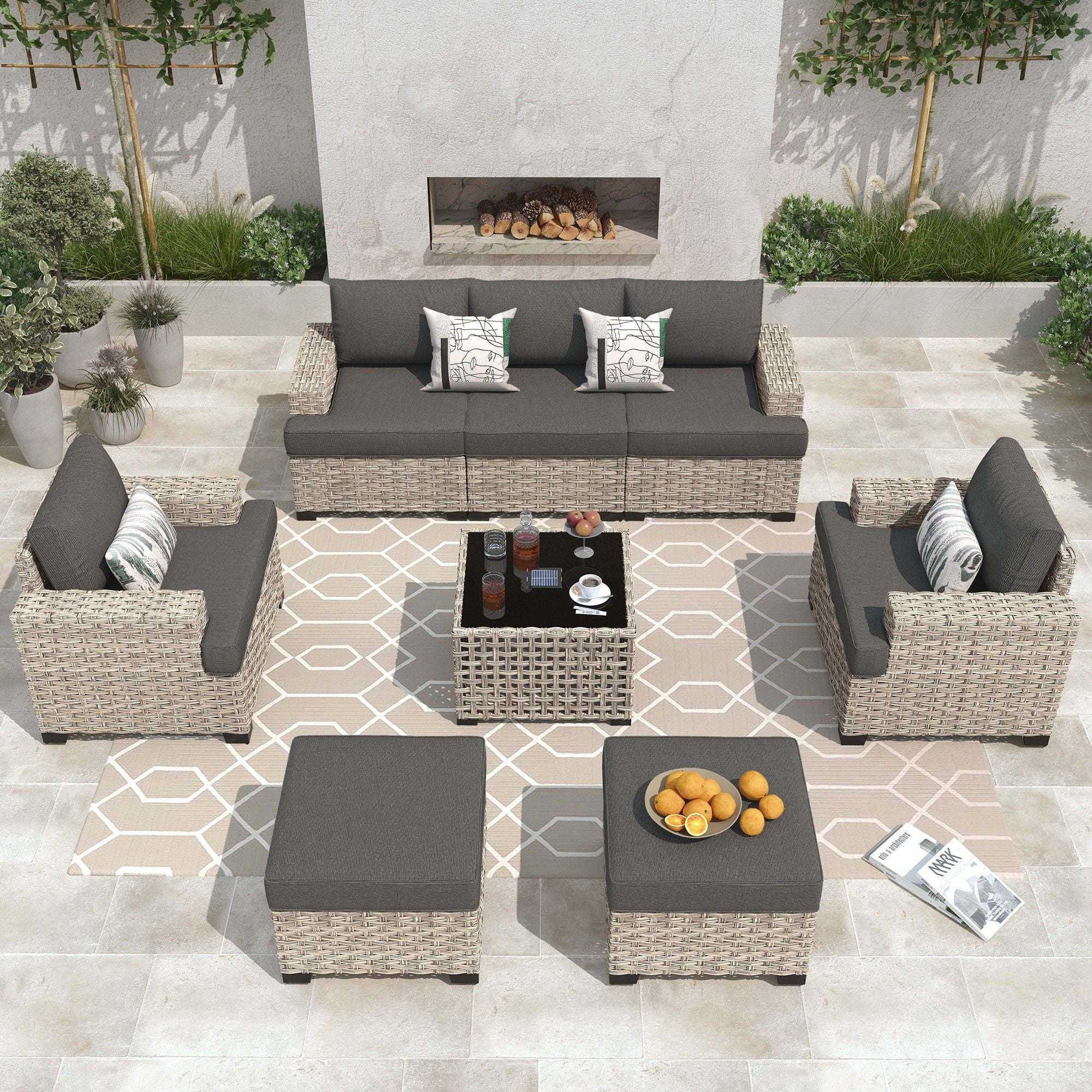 Hooowooo 8 Pieces Wicker Patio Furniture Waterproof Rattan Outdoor ...