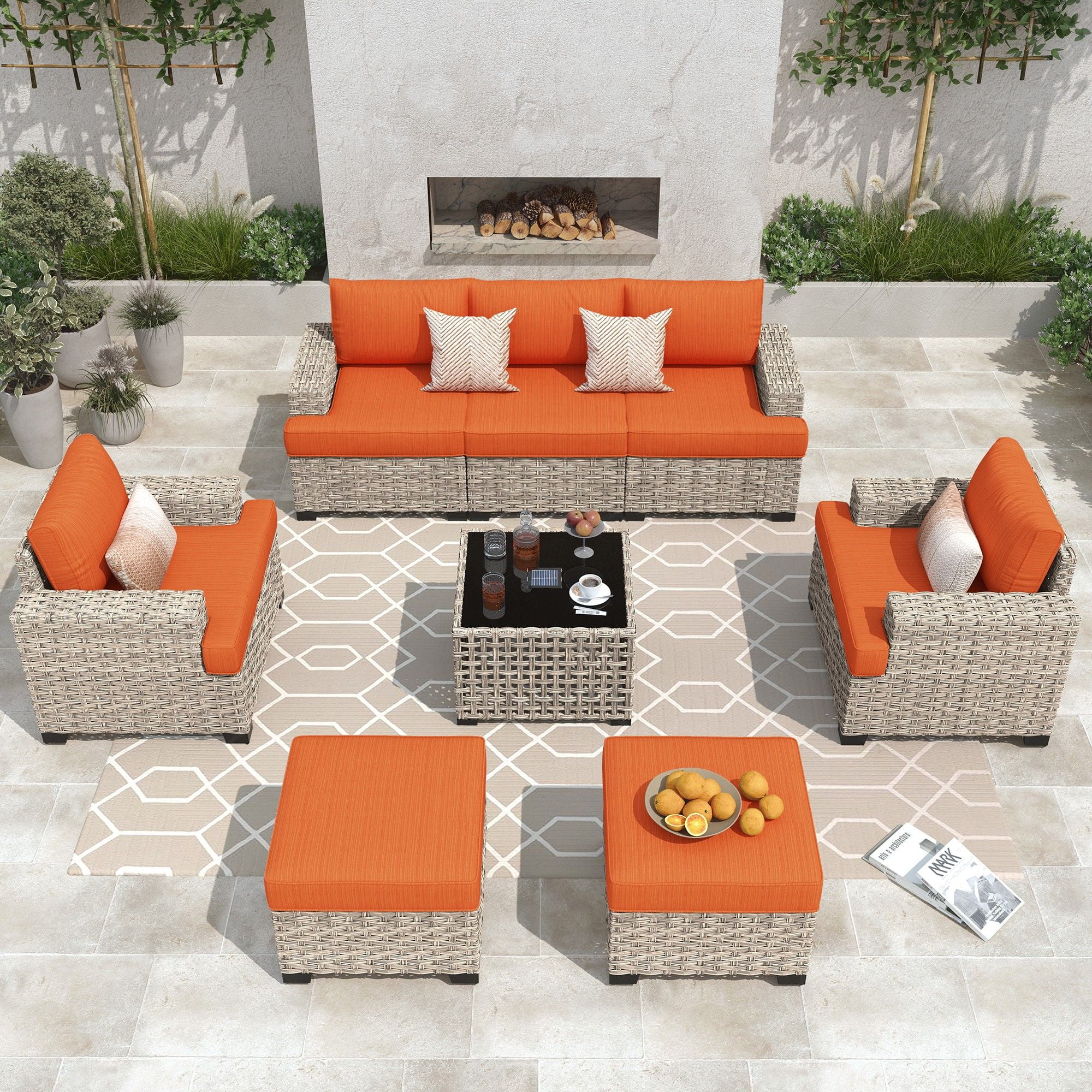 Hooowooo 8 Pieces Wicker Patio Furniture Waterproof Rattan Outdoor ...