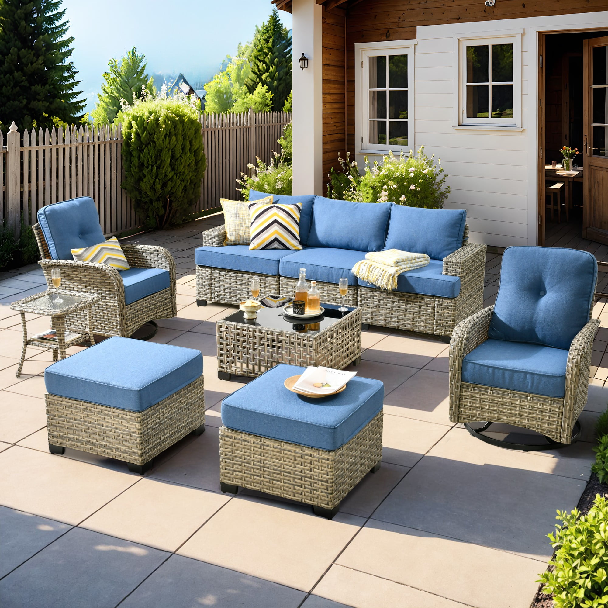 Hooowooo Wicker Outdoor Patio Furniture 9 Pieces All-Weather Rattan ...
