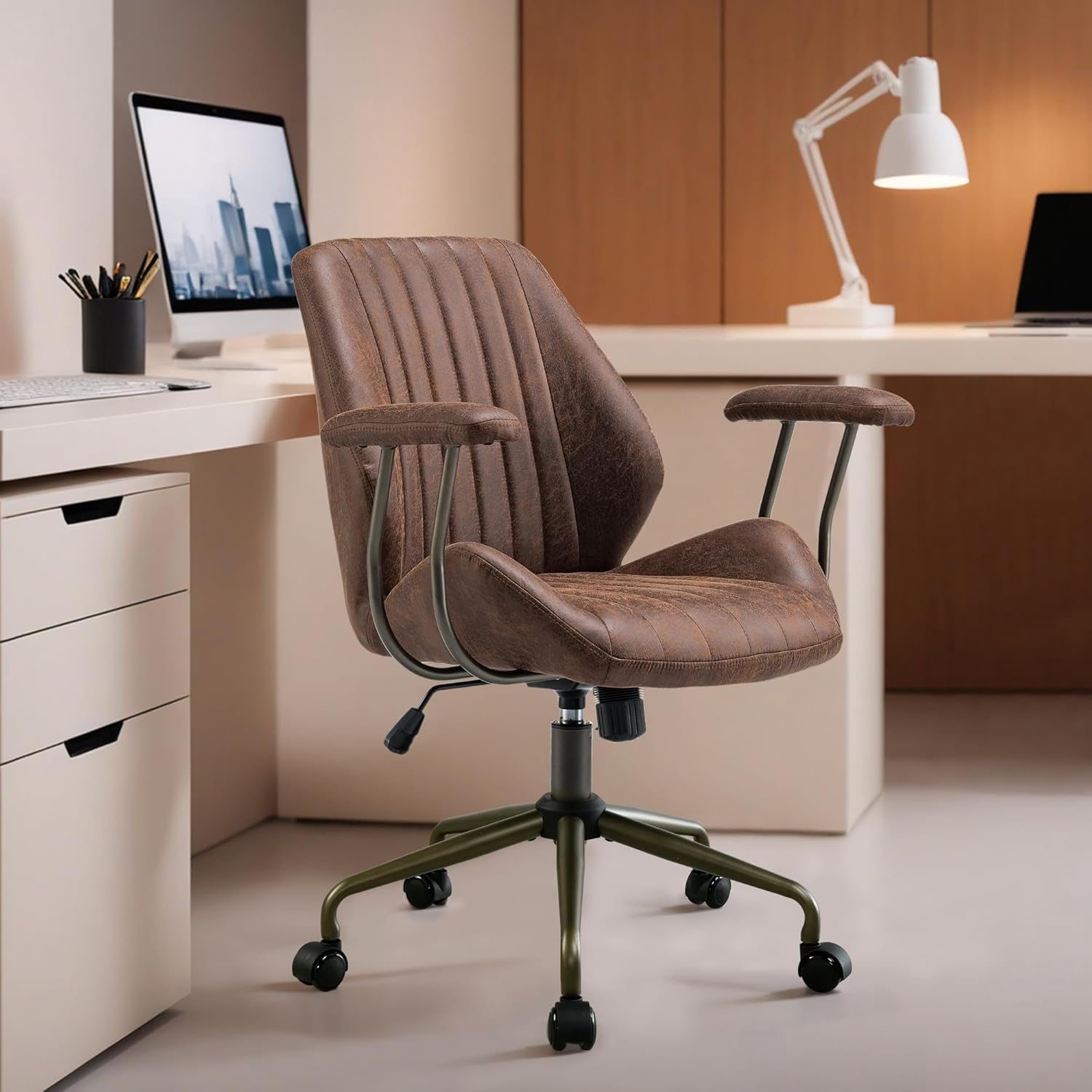 YJ Faux Suede Leather Home Office Desk Chair,MCM Modern Ergonomic Task ...