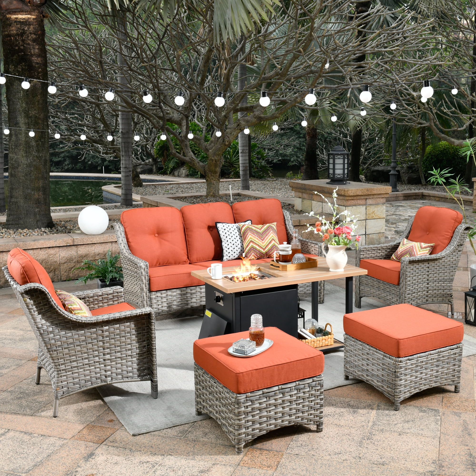 XIZZI Outdoor Furniture Set High Back 6 Pieces Patio Conversation Set ...