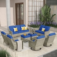 HOOOWOOO 10-Piece Patio Set with Wicker Swivel Rocking Chairs and Fire ...