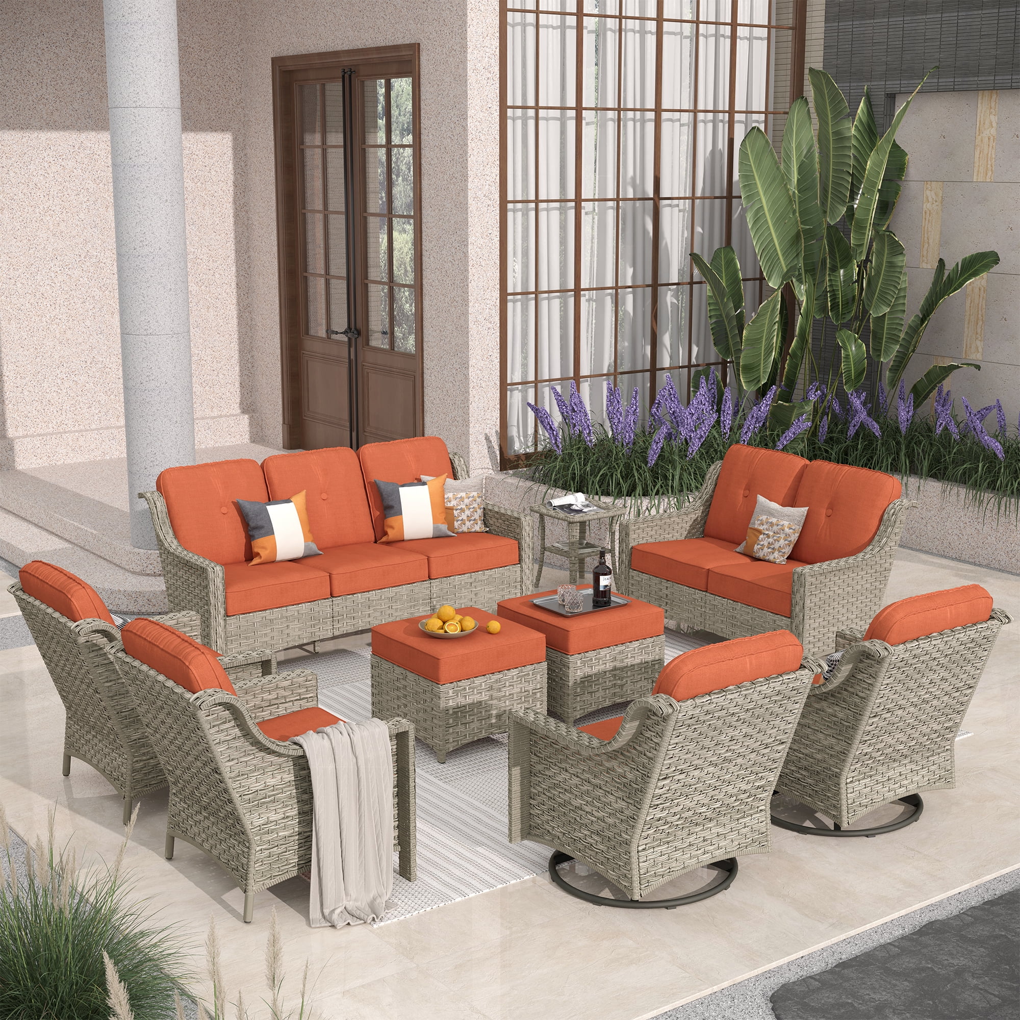 HOOOWOOO Outdoor Furniture Wicker Sofa Set Patio Conversation Chair Set ...