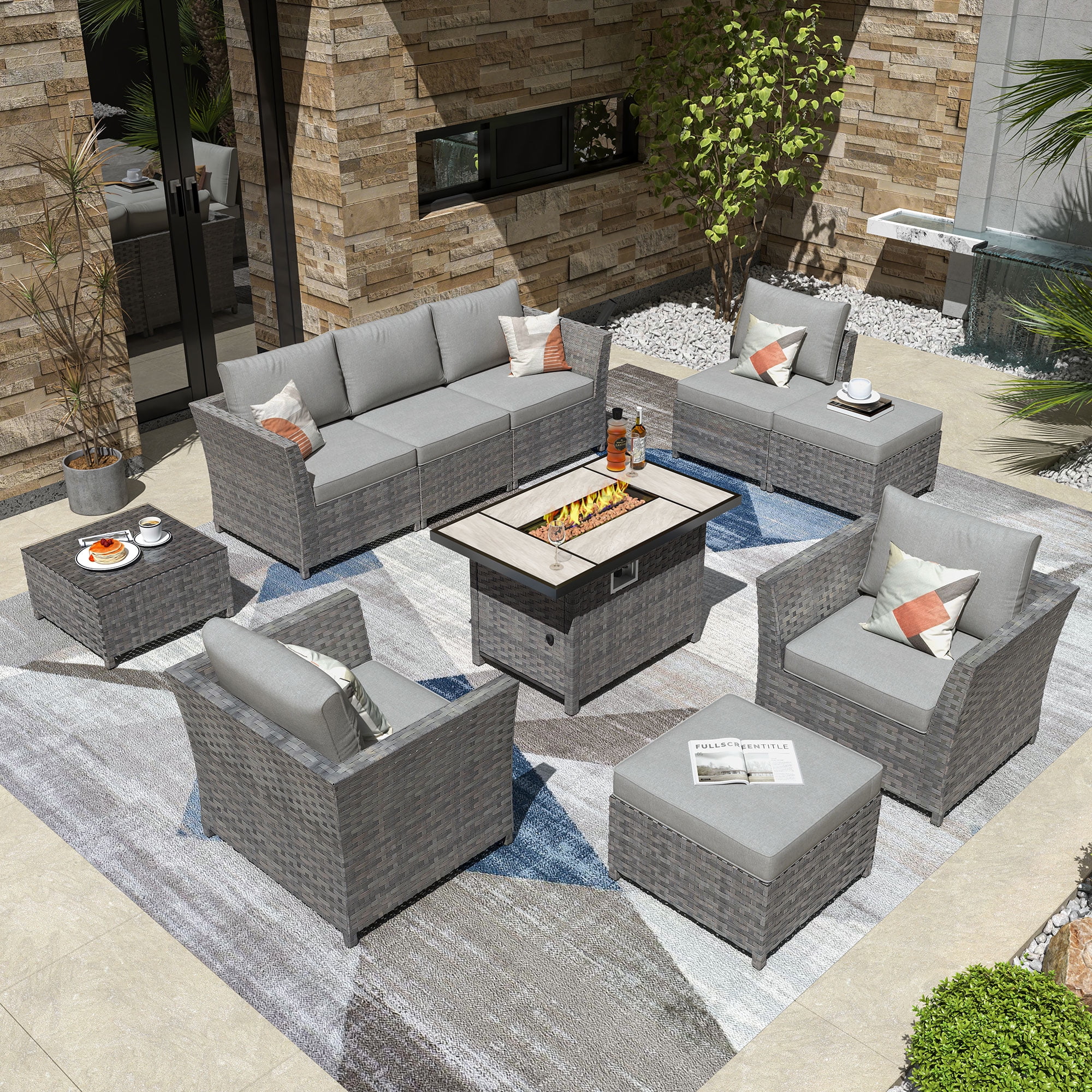 HOOOWOOO Outdoor Patio Furniture Set 10 Pieces Wicker Sectional ...