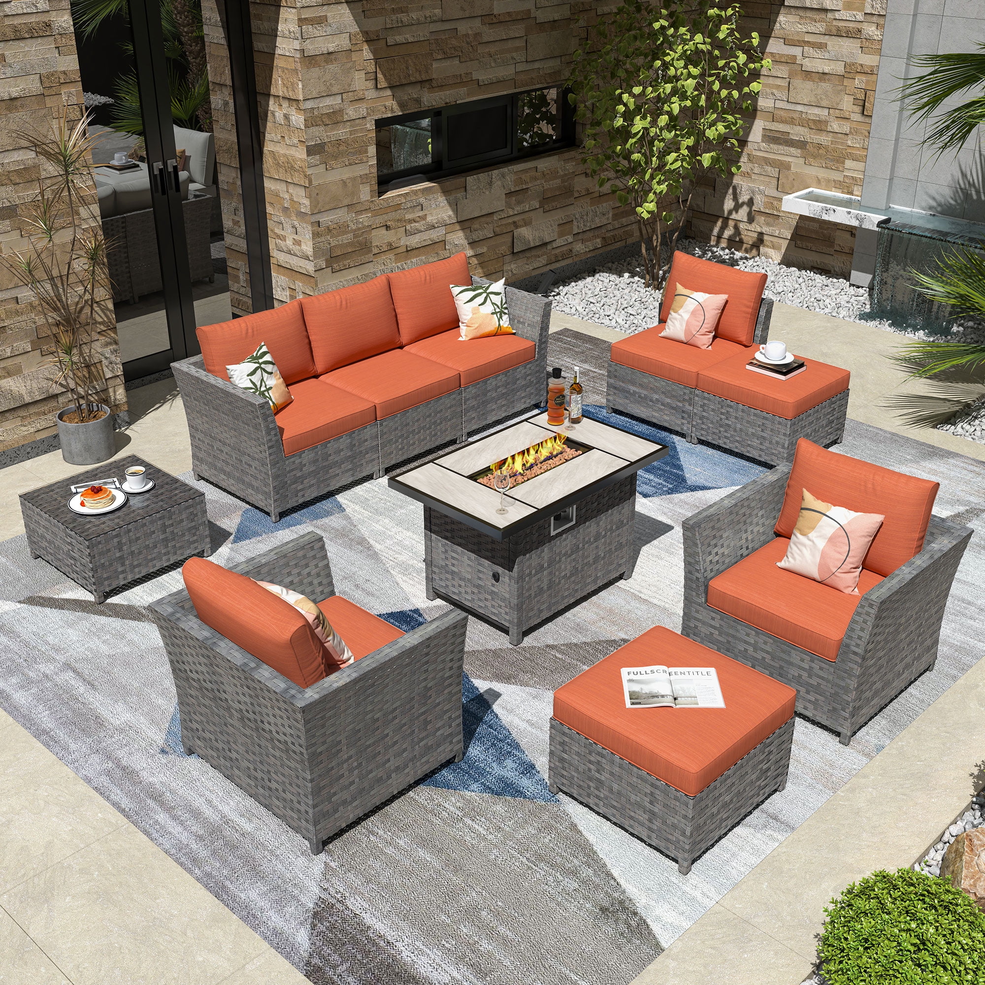 HOOOWOOO Outdoor Patio Furniture Set 10 Pieces Wicker Sectional ...