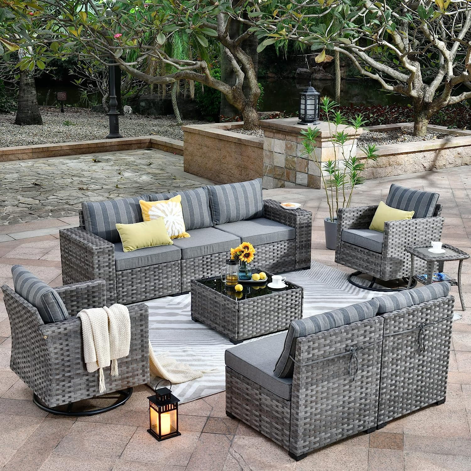 HOOOWOOO Outdoor Patio Set 6 Pieces Wicker Outdoor Sectional Set Small ...