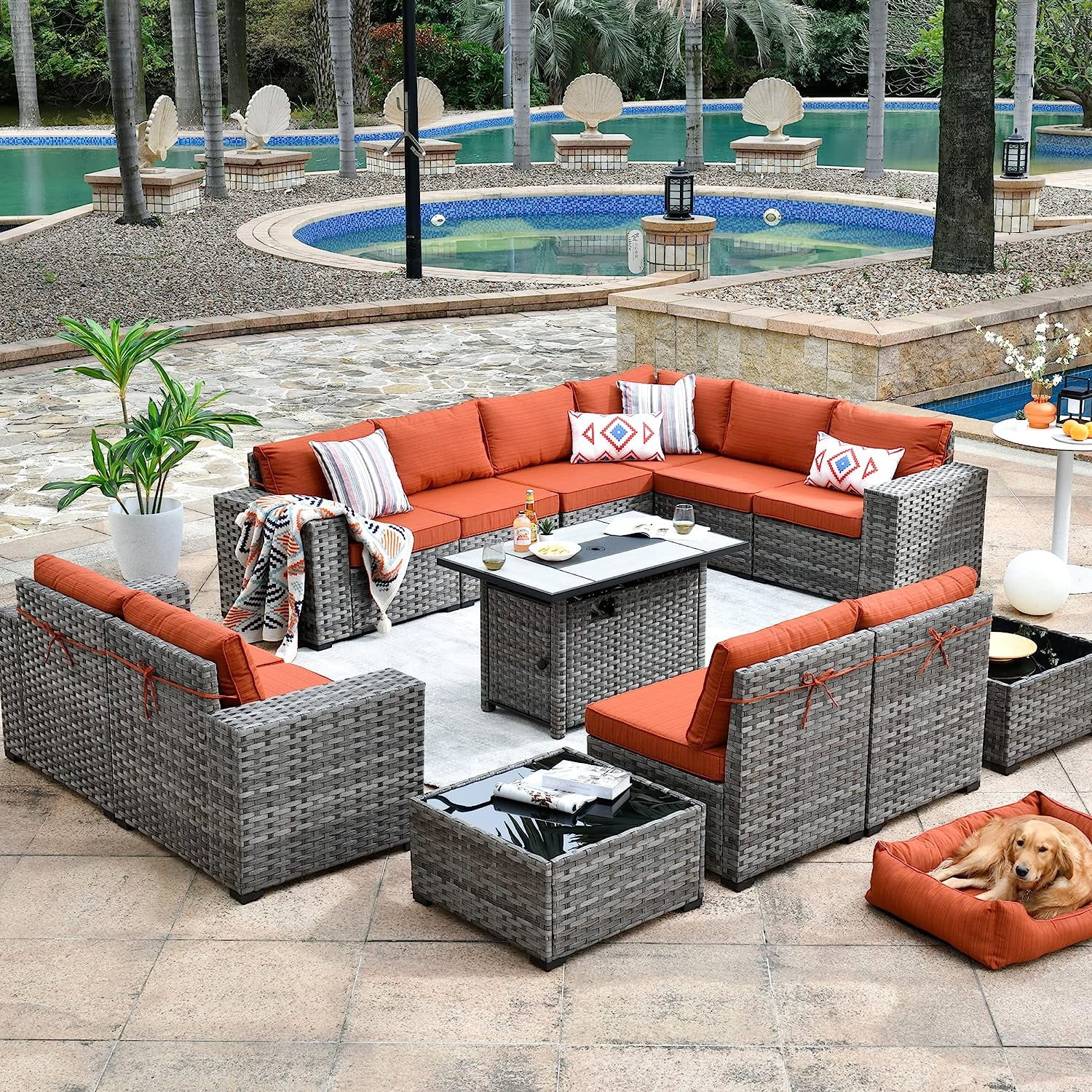 HOOOWOOO Outdoor Patio Set 6 Pieces Wicker Outdoor Sectional Set Small ...